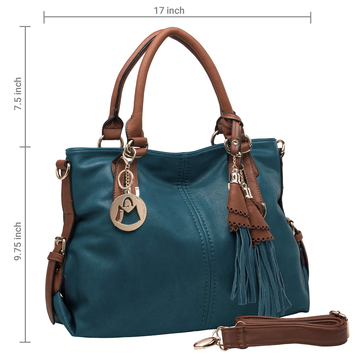 MG Collection THALIA Handbag for Women, Dark Teal Leatherette Purse with Top Handle, Shoulder Straps and Decorative Tassel