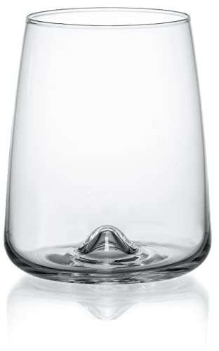 Red Co. Set of 6 Stemless 15 Fl Oz Wine Drinking Glasses with Concave Bottoms, Clear