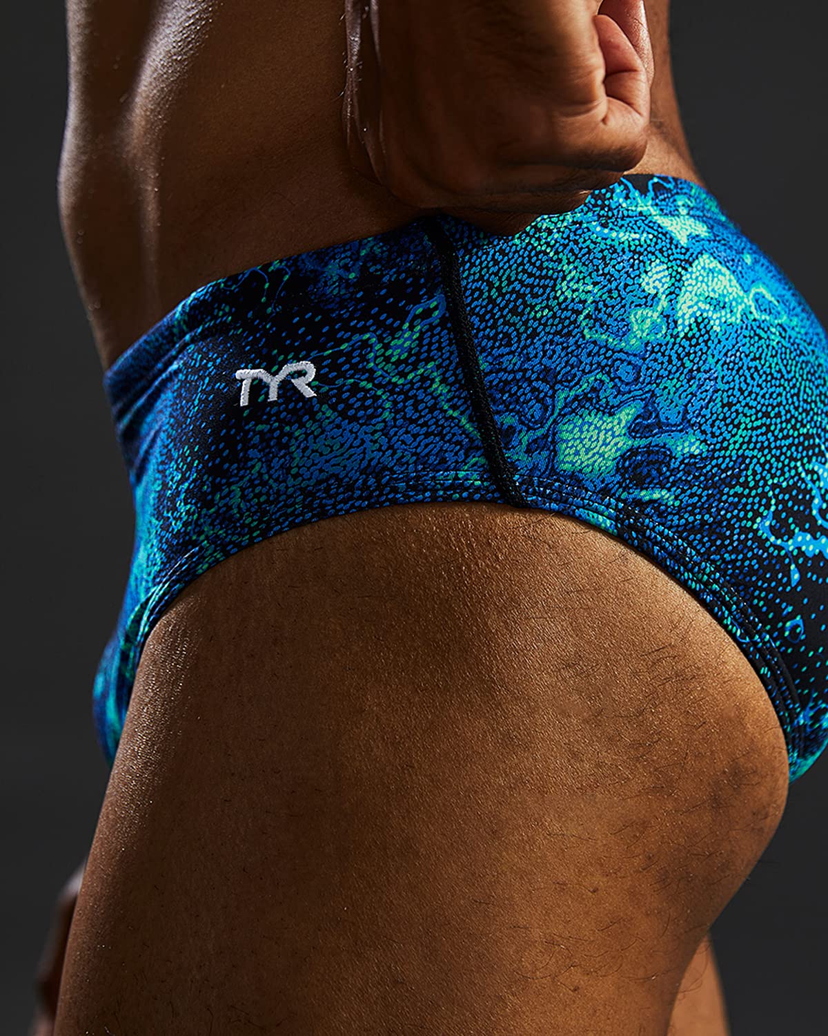 TYR Men's Standard Durafast Lite Racer Brief Swimsuit, Diploria Green/Blue, 30