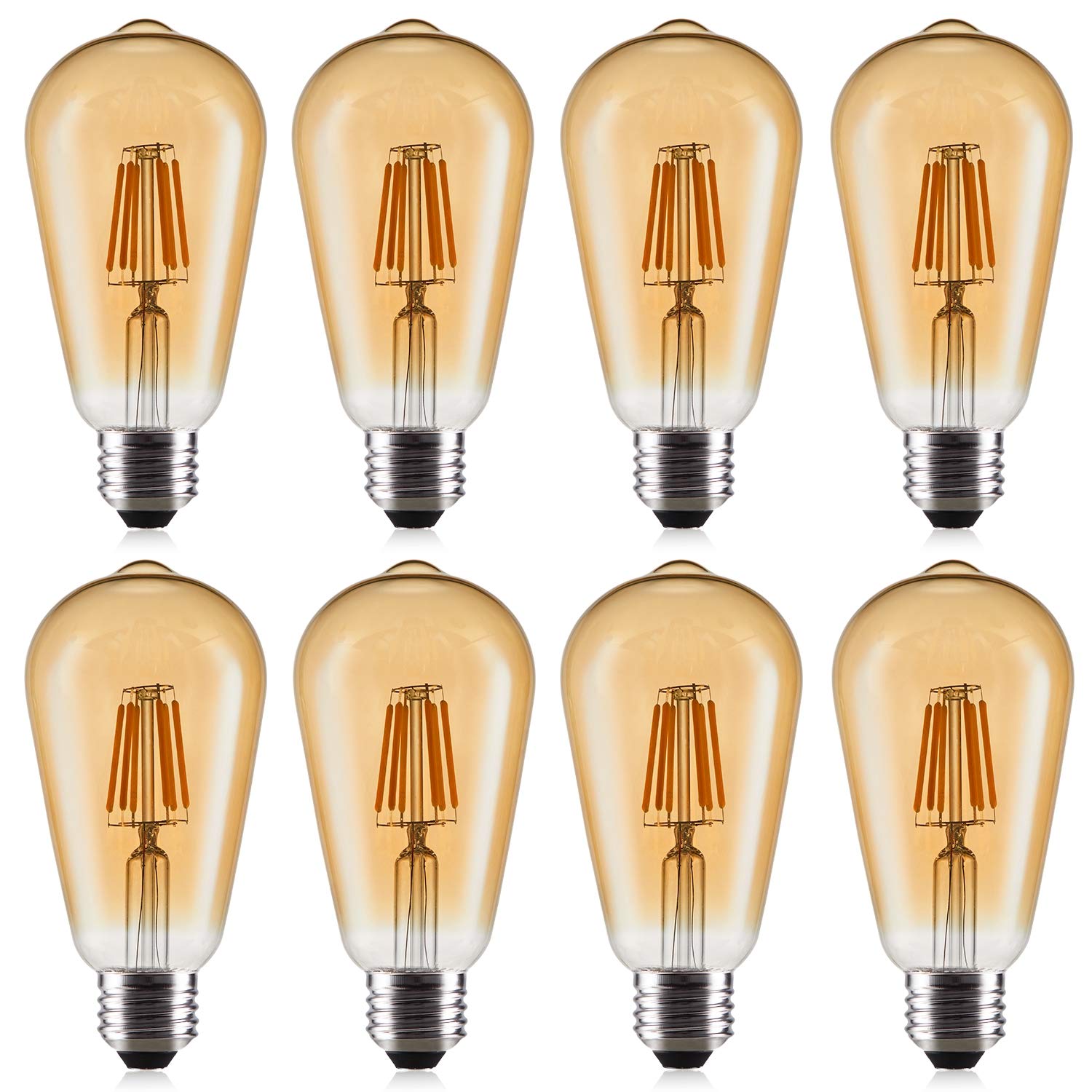 OxyLED 8 Pack LED Edison Bulbs 60W Equivalent, 6W Vintage Style LED Filament Light Bulbs, E26 Medium Base, Non-Dimmable, Warm White 2700K, Antique ST64 Amber Glass Bulb for Bathroom Kitchen Christmas