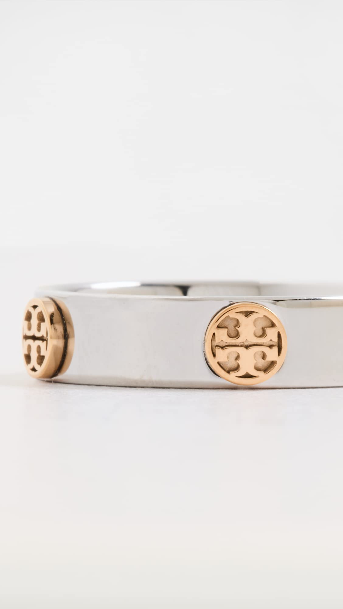 Tory Burch Women's Miller Stud Ring, Tory Silver/Tory Gold, 7
