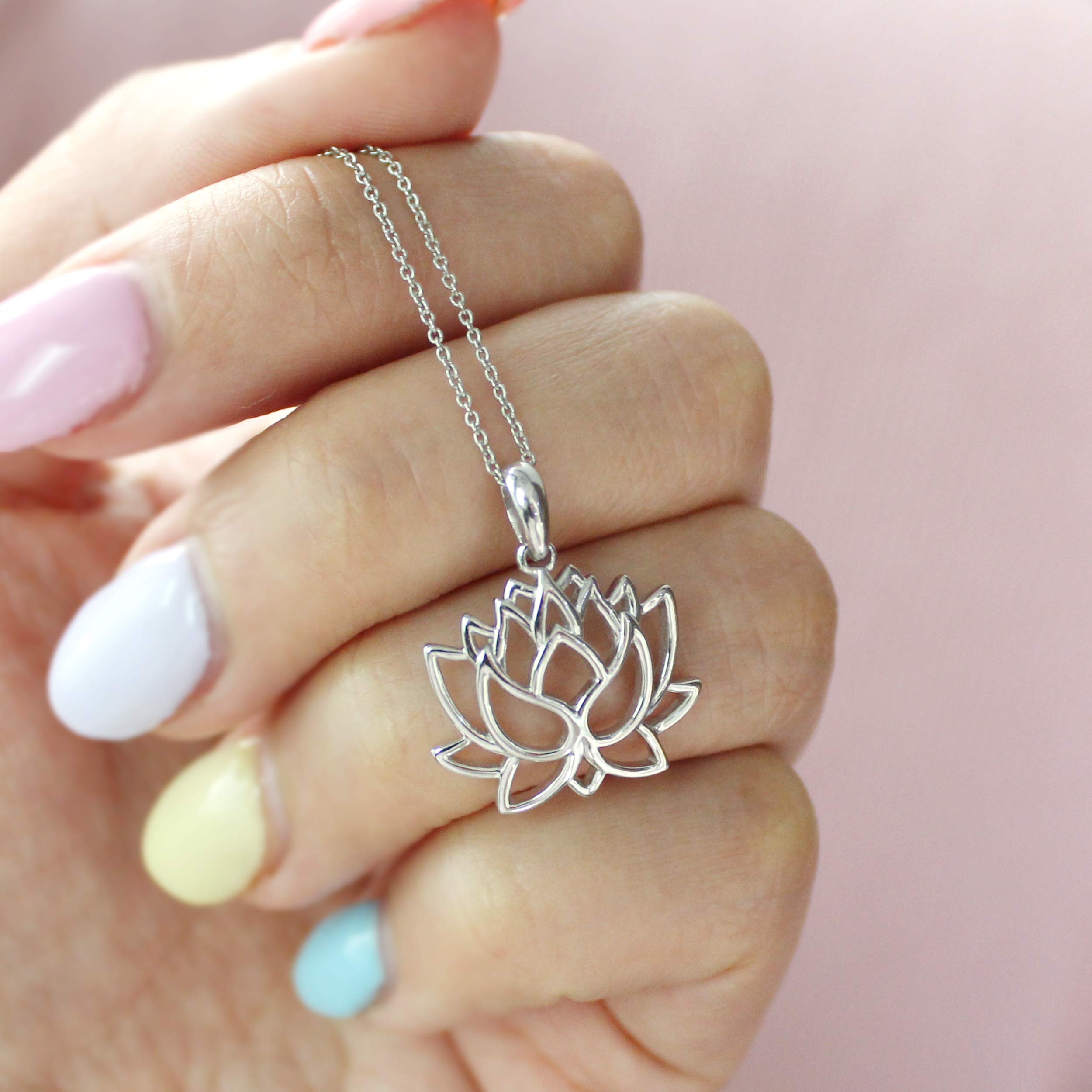 Prime and Pure Charm Pendant Necklace Set in 925 Sterling Silver for Womens | Open Lotus | Celtic Cross | Angel Wing | Tiny Lotus | Tiny Love Heart (Open Lotus)