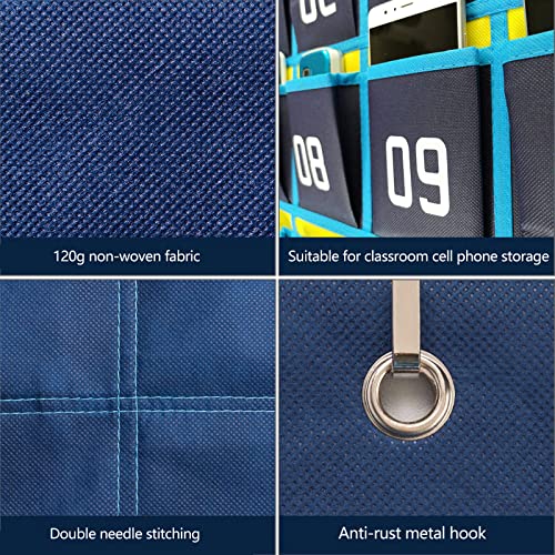 Numbered Hanging Pocket Chart, Classroom Mobile Phone Bag Digital Pocket, Wall Door Hanging Organizer for Teacher Student Hanging Cards Cell Phones Sundries (Dark Blue, 60 Pockets)
