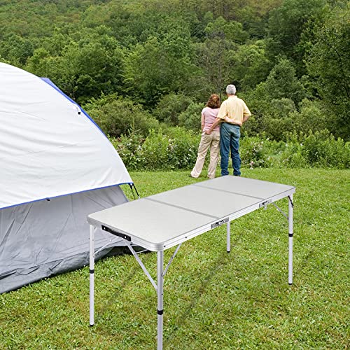 REDCAMP Tri-fold Aluminum Folding Table 4 Feet, Lightweight Portable Long Camping Table with Adjustable Heights Legs, Foldable for Indoor Outdoor Picnic, White