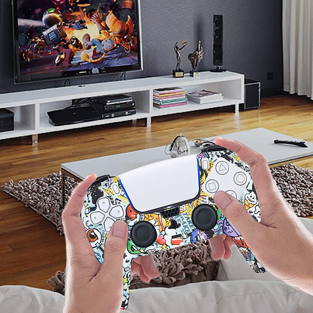 Silicone Anti-Slip Controller Skin, Controller Grip Cover for Sony PS5 DualSense Wireless Controller with 8 Thumb Grip Caps (Comic Art)