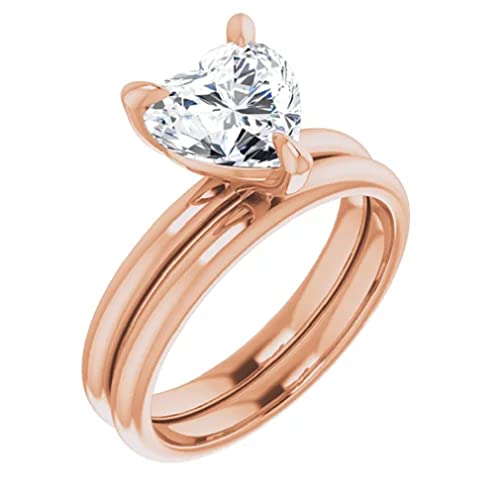 Solid Gold Engagement Ring Set for Women, Handmade 2.5 Carats Heart Cut Moissanite Solitaire Ring Set Diamond Wedding Bridal Ring Anniversary Propose Gifts Her, 10K/14K/18K, 925 Silver