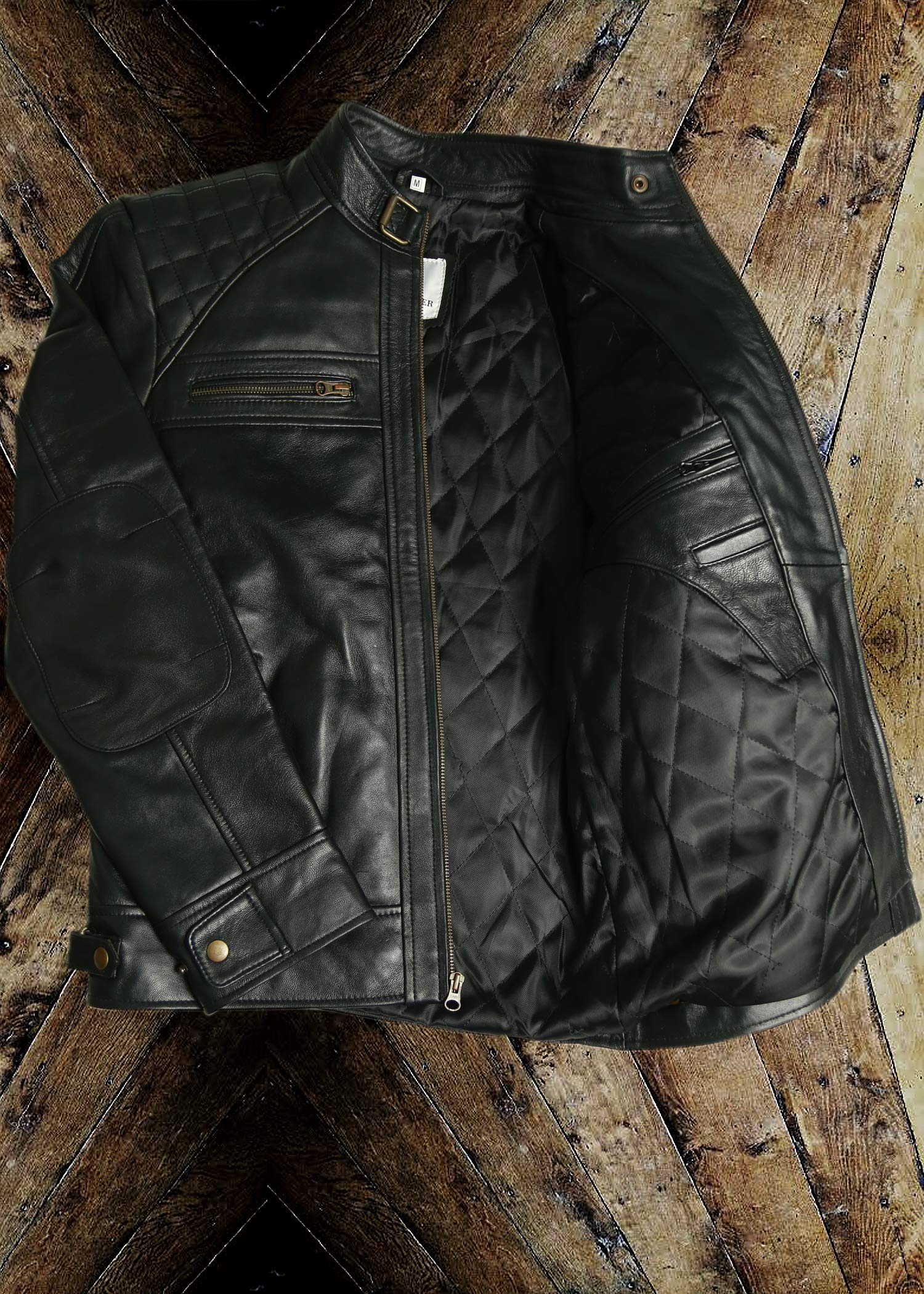 Mens Genuine Leather Biker Jacket Black | Vintage Brown Distressed Lambskin Motorcycle Jackets for Men (Black, X-Large)