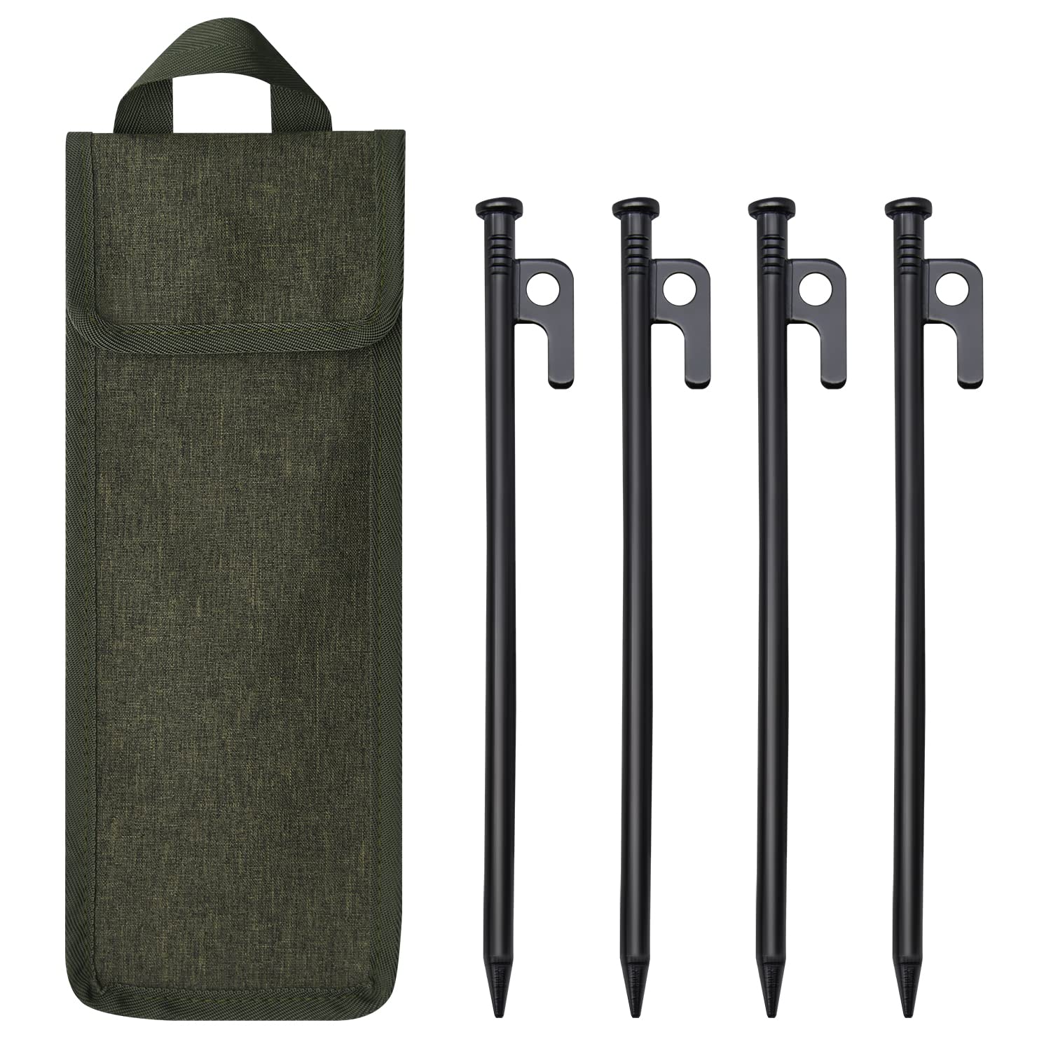 Tent Stakes, 4 Pack 10in Heavy Duty Tent Stakes + Carrying Bag, for Rocky Place Dessert Snowfield and Grassland (4 Pack 10in Stakes)