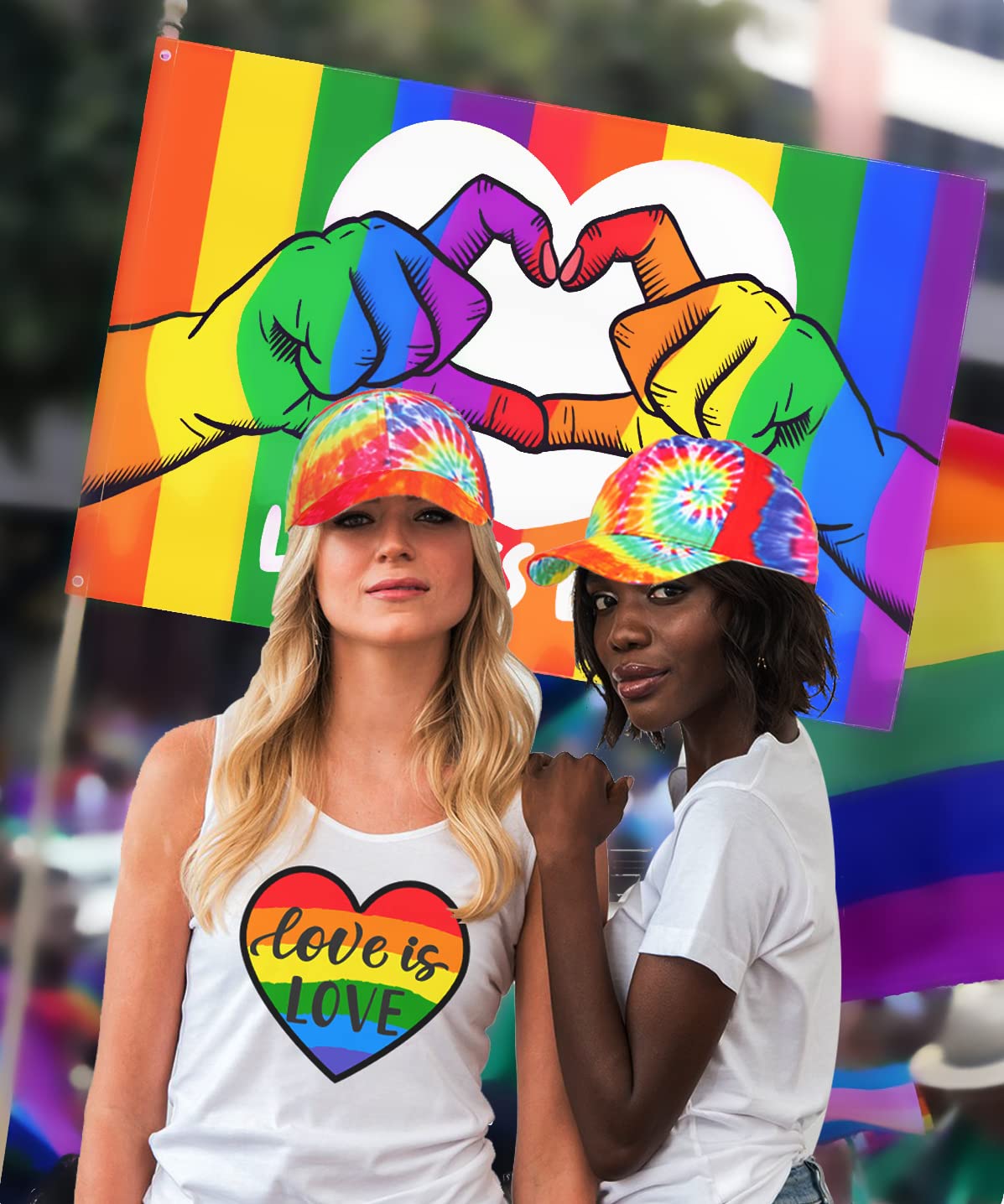 Rainbow Gay Pride Hat for Men Women, Cool Rainbow Tie Dye LGBT Baseball Hat, Red Orange Adjustable Snapback Trucker Hat