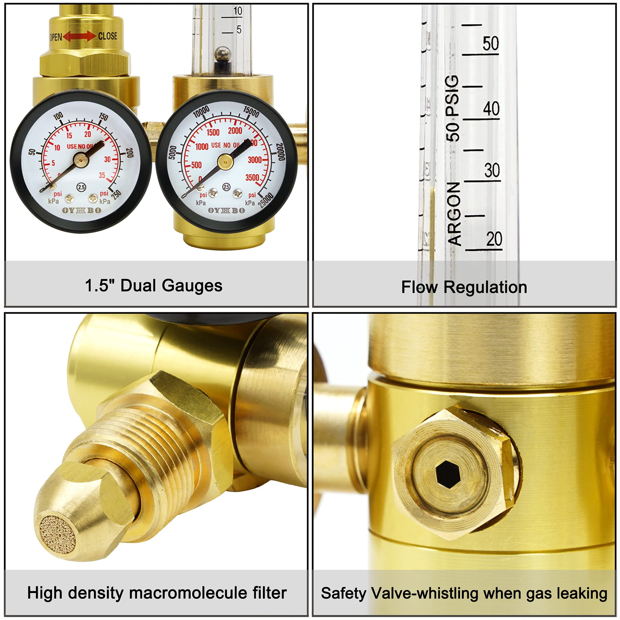 OYHBO Argon MIG TIG Flow Meter CO2 Regulator Welding 2 Gauges Gas Regulator Gas-saving CGA580 Welder