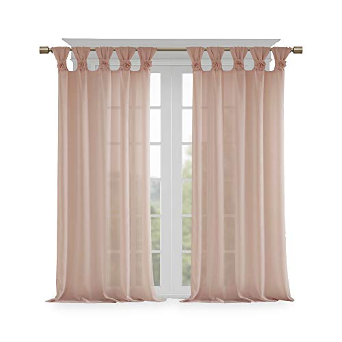 Madison Park Rosette Floral Embellished Cuff Tab Top Solid Single Window Treatments Curtain Panel Drape for Bedroom Living Room and Dorm, 50"x63", Blush
