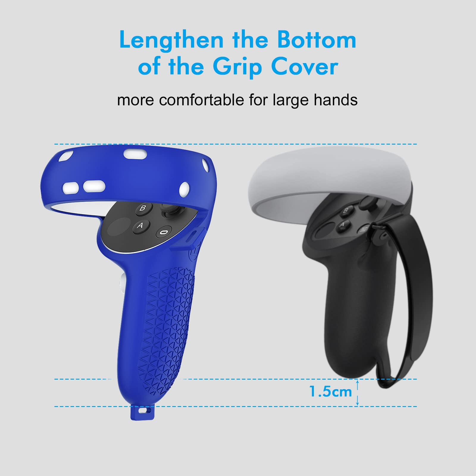 Touch Controller Grip Leather Cover for Oculus Quest 2, EWalos Double Protection Anti-Throw Silicone Handle Cover with PU Leather Knuckle Strap, DSLR Hand Strap Style Design(Blue, 1 Pair)