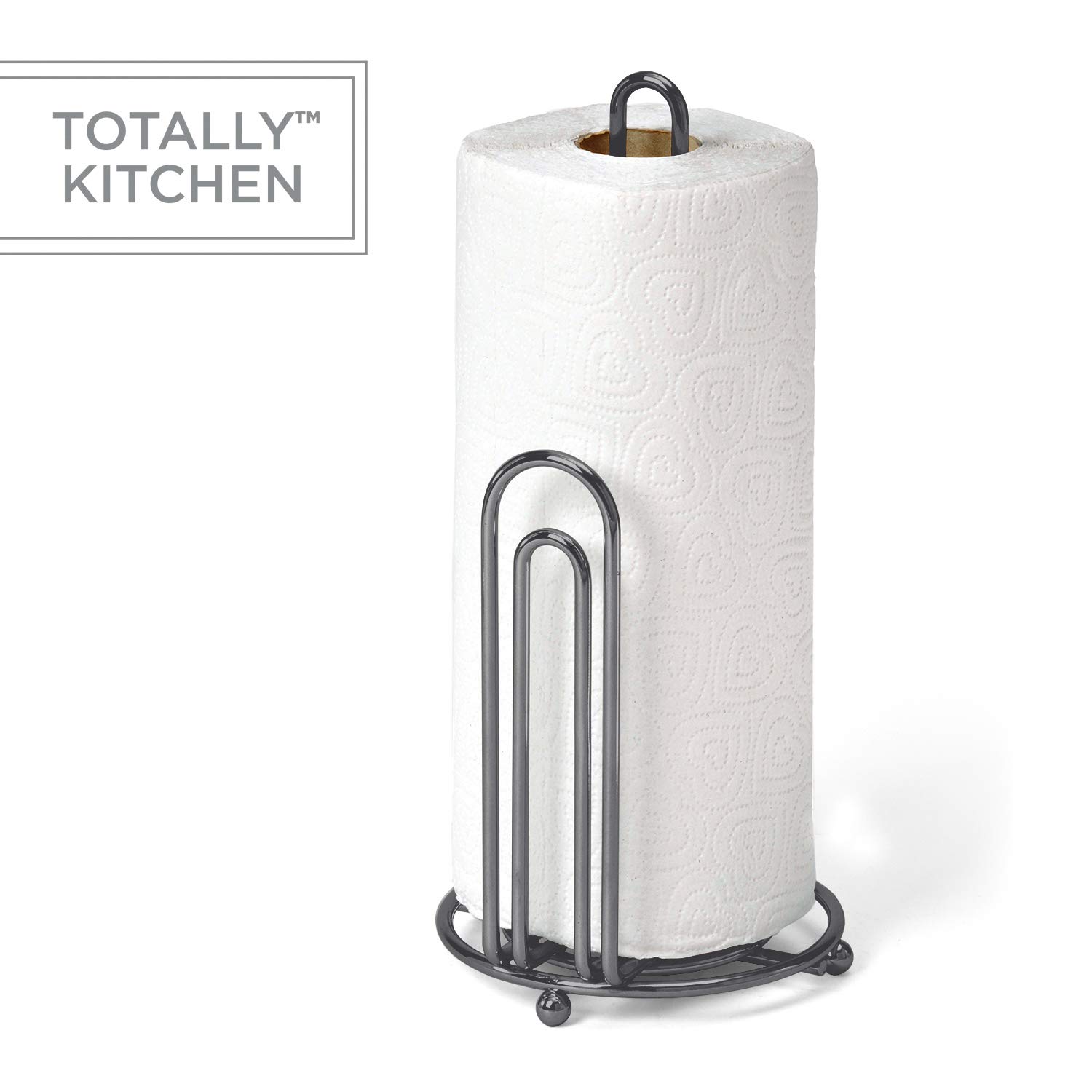 Totally Kitchen Paper Towel Holder | Simple Tear Standing Paper Towel Dispenser | Heavy Duty Metal Construction | Fits Rolls | Gun Metal