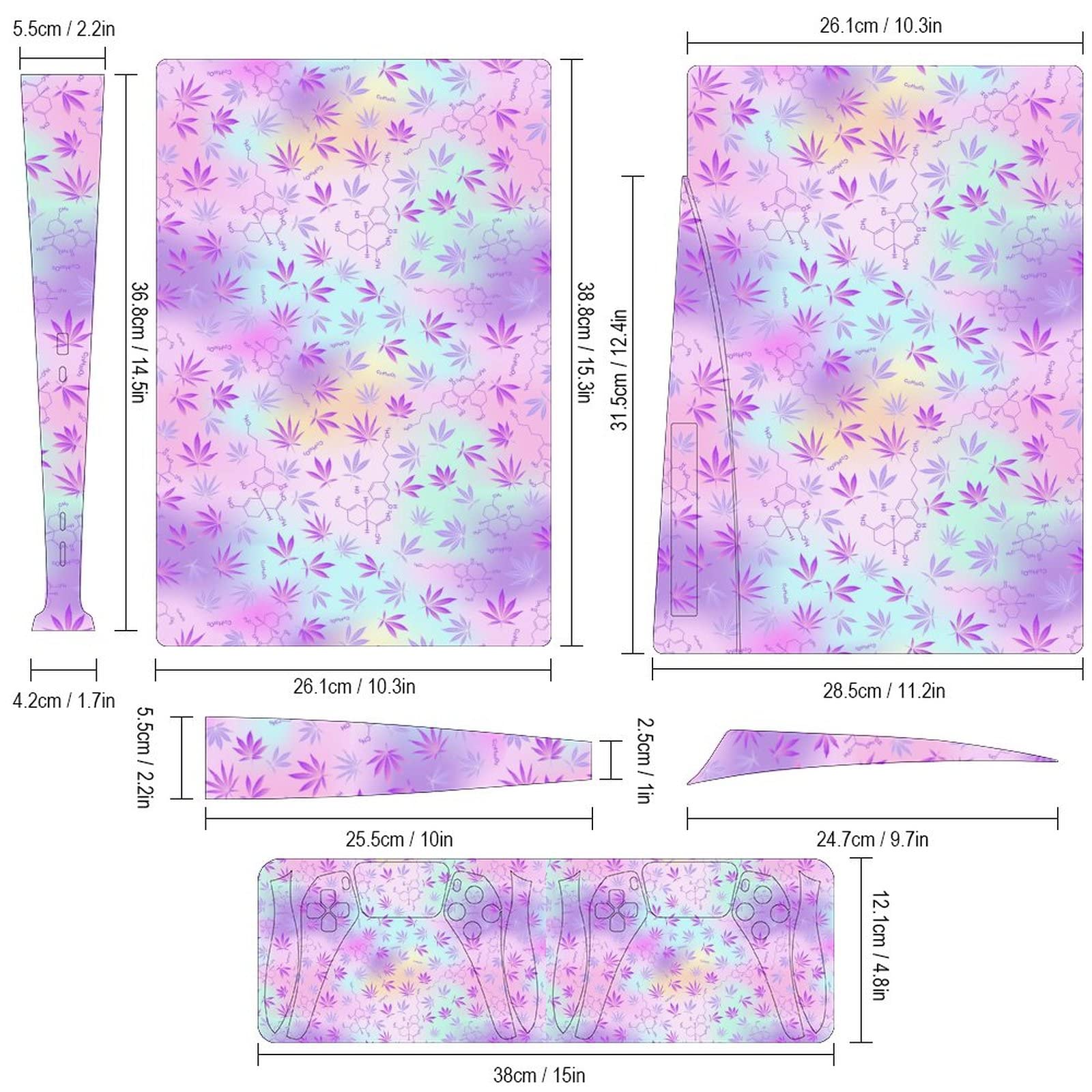 Weed Chemical Formula Full Protective Skin Cover Design Wrap Decal Sticker Compatible with PS5 Disk Version Console and Controller