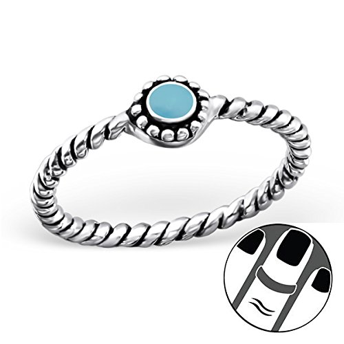 Midi Ring Sterling Silver 925 Blue Turquoise Boho Vintage Antique Style US Size 3.5 (E23804)