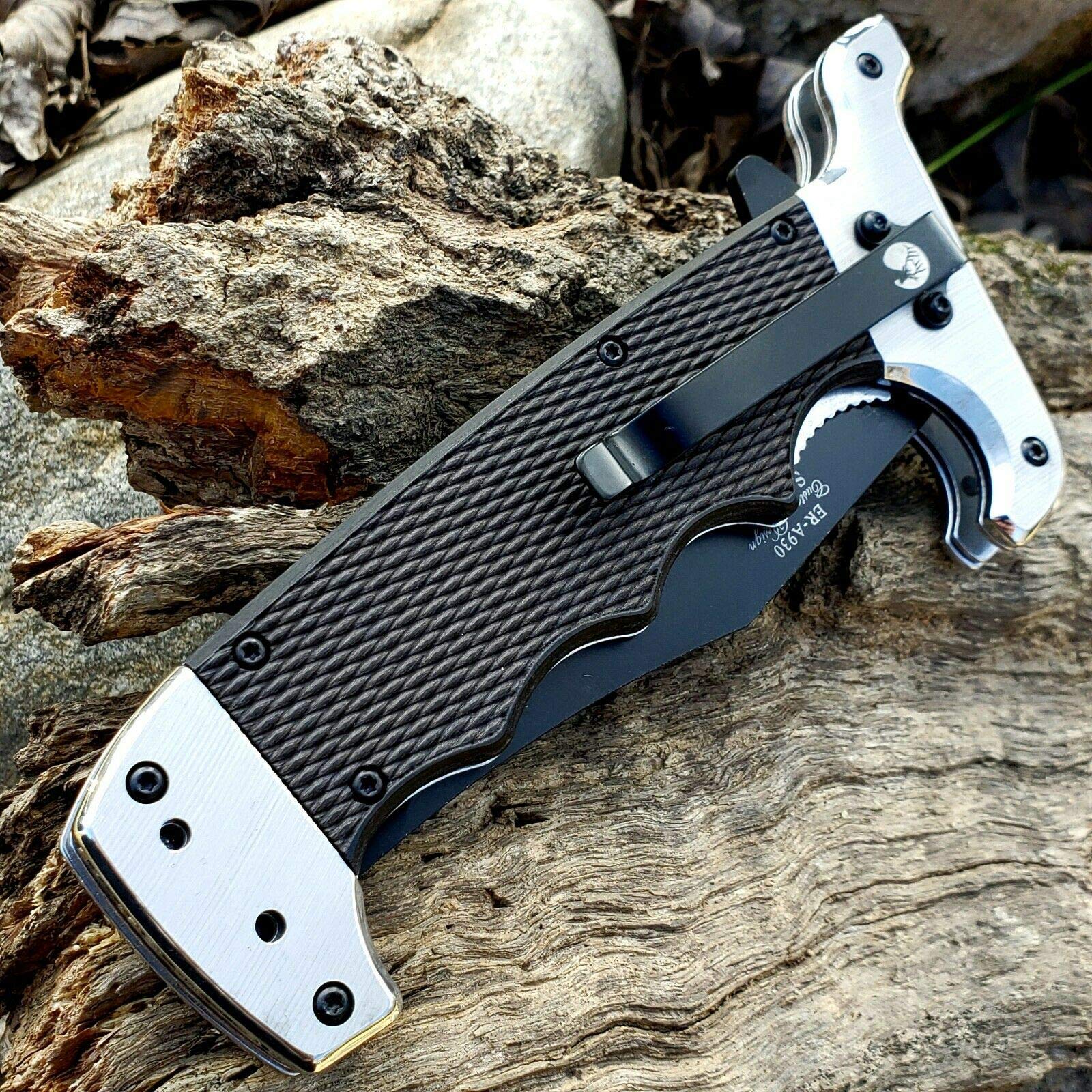 S.S. Folding Knives 9In Open Folding Pocket Knife Real Wood Handle Outdoor Survival Hunting Knife for Camping by Survival Steel