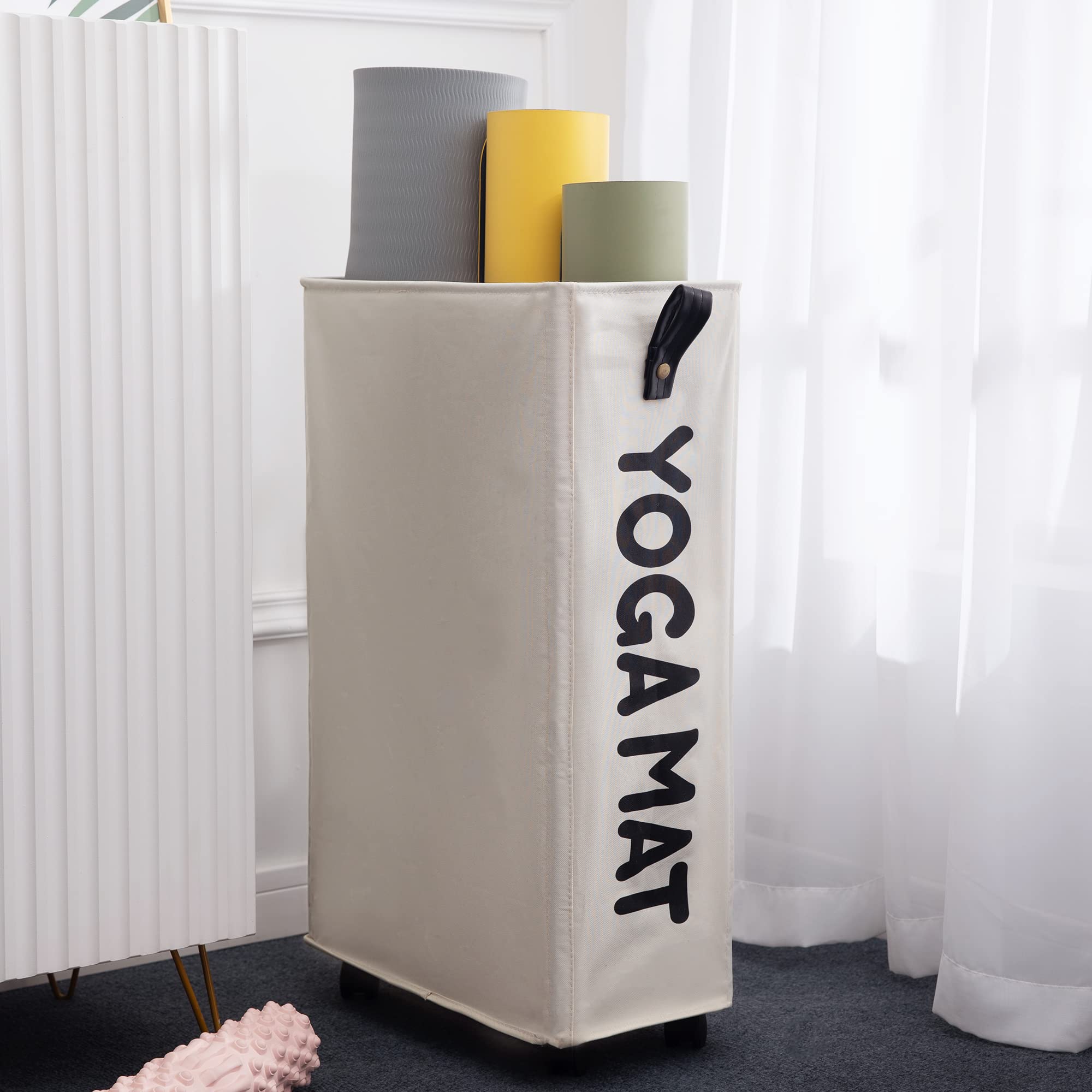 Twira Yoga Mat Storage Racks, Home Gym Storage Rack for Foam Roller, Yoga Strap and Resistance Bands, Workout Equipment Corner Yoga Mat Holder with Wheels(White)