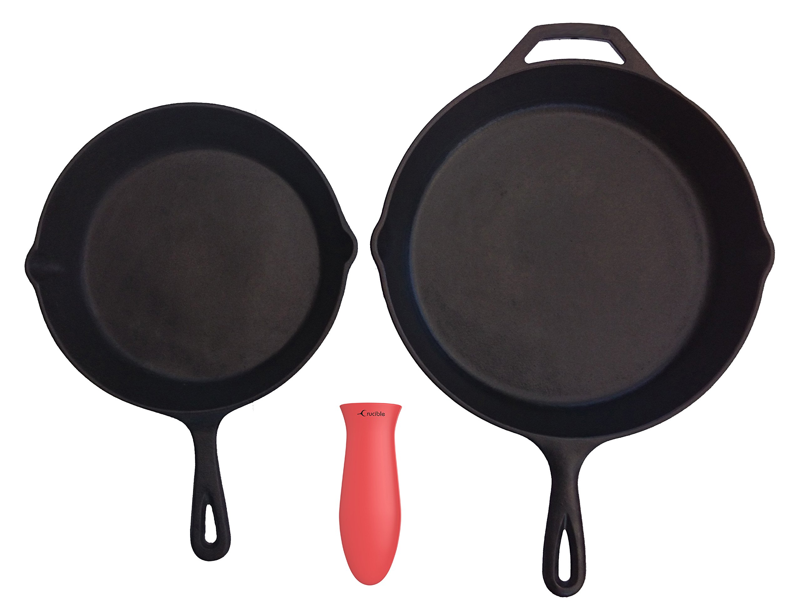 Silicone Hot Handle Holder + Assist Holder, Potholder (2-Pack Mix Red) for Cast Iron Skillets, Pans, Frying Pans & Griddles, Metal and Aluminum Cookware Handles - Sleeve Grip, Handle Cover