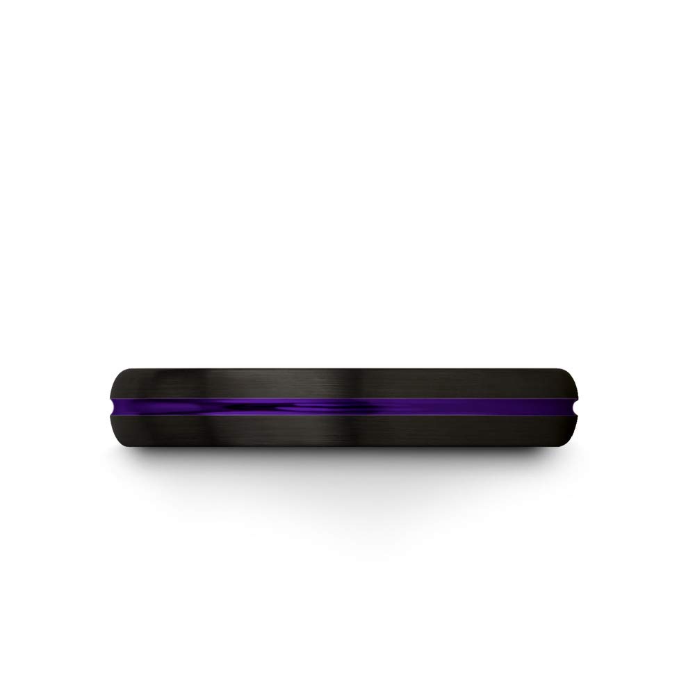 P. Manoukian Tungsten Carbide Wedding Band Ring 4mm for Men Women Purple Center Line Black Interior with Dome Brushed Polished Comfort Fit Anniversary Size 7.5