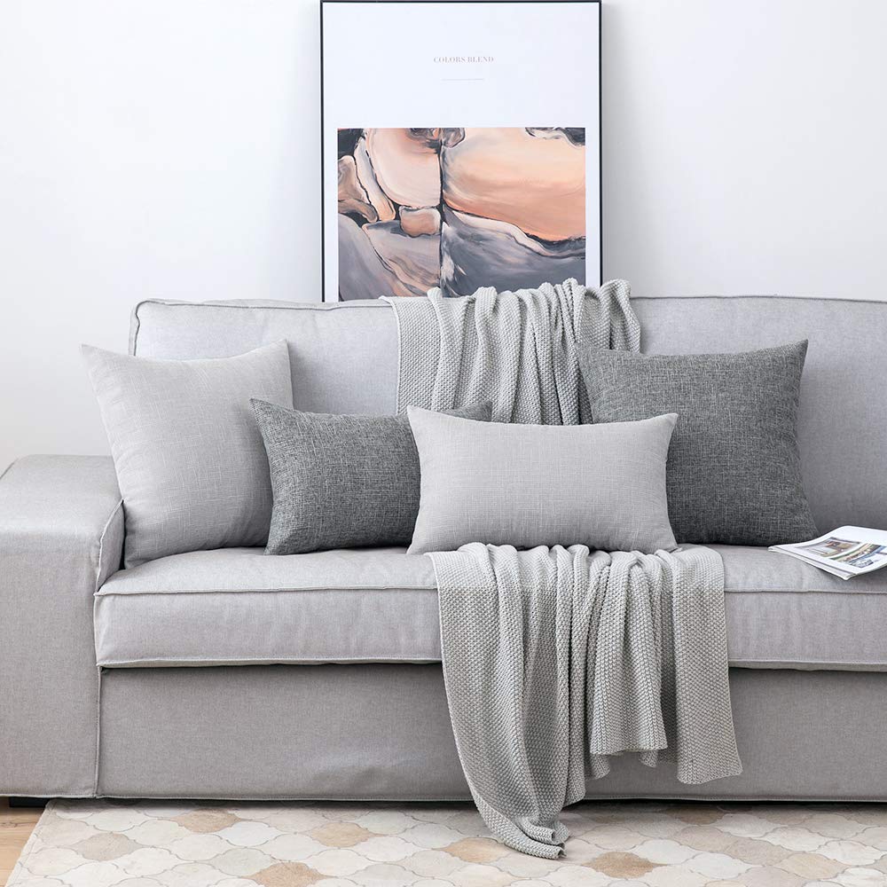 MIULEE Linen Decorative Rustic Throw Pillow Covers Set of 2 Greyish White Farmhouse Pillowcases 18x18 Square Throw Pillows for Sofa Couch Bed Chair Decoration