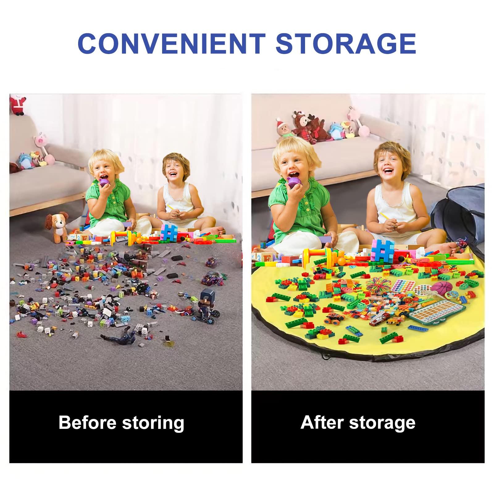 QWTMKTE Toy Storage Organizers and Play Mats, Large Toy Baskets, Toy Storage Bins for Building Bricks & Blocks, Washable, Foldable Canvas Baskets, Toy Clean Up for Kids (Gray)
