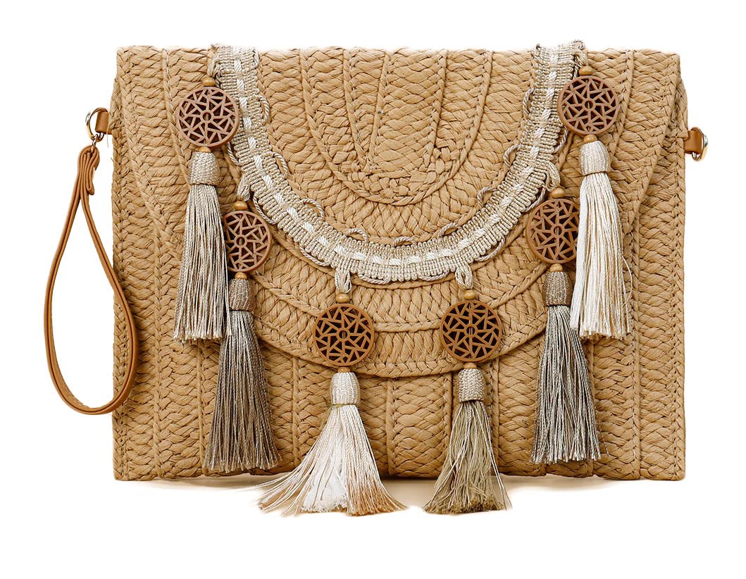Solyinne Womens Woven Straw Clutch Bags Crossbody Shoulder Bag Straw Bag Satchel Purses Woven Wallet