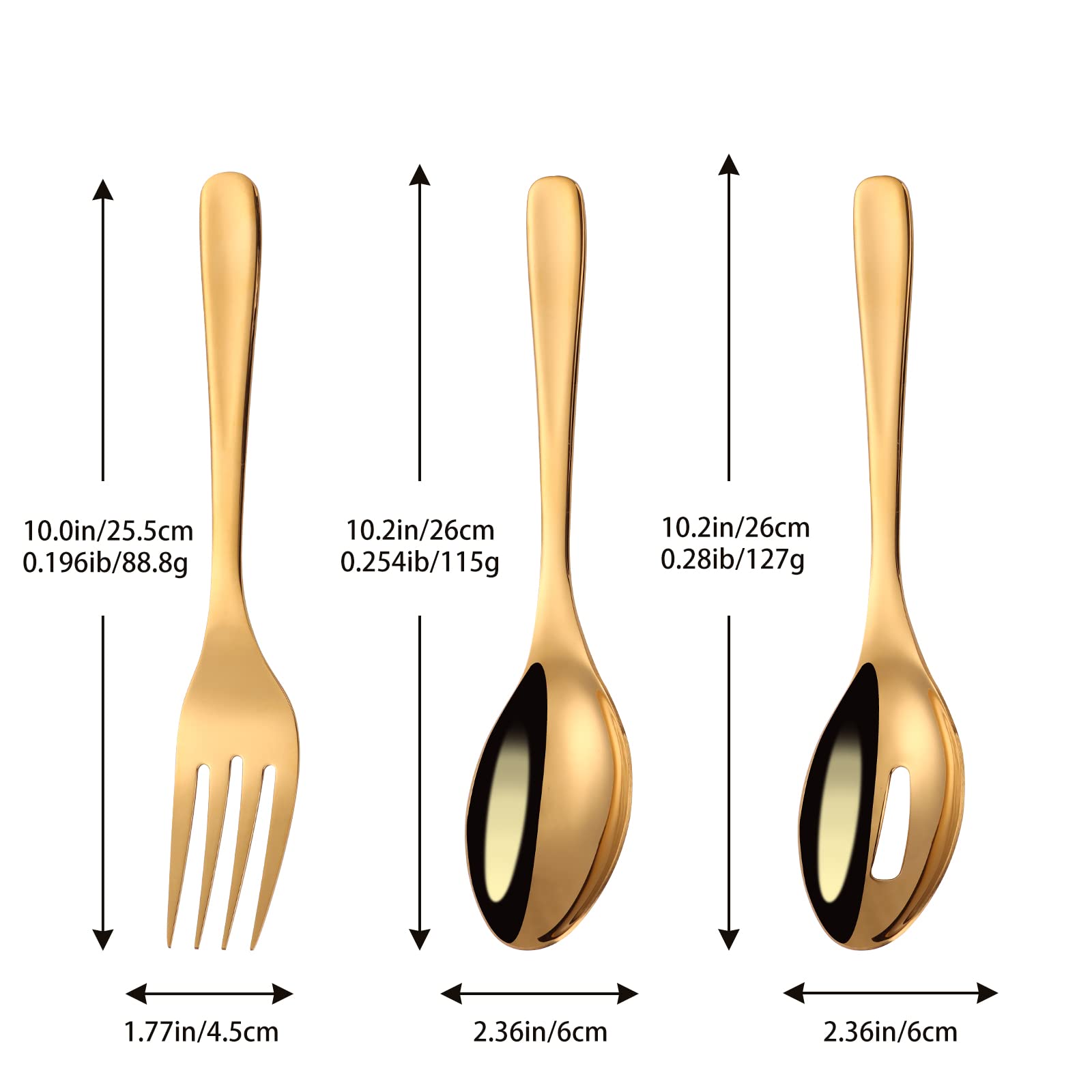 Mafier 10 Inch Stainless Steel Catering Serving Utensils for Party Buffet Dinner Banquet Cooking Kitchen Basics,Including Serving Spoon x 2,Slotted Serving Spoon x 2,Serving Forks x 2(Gold)