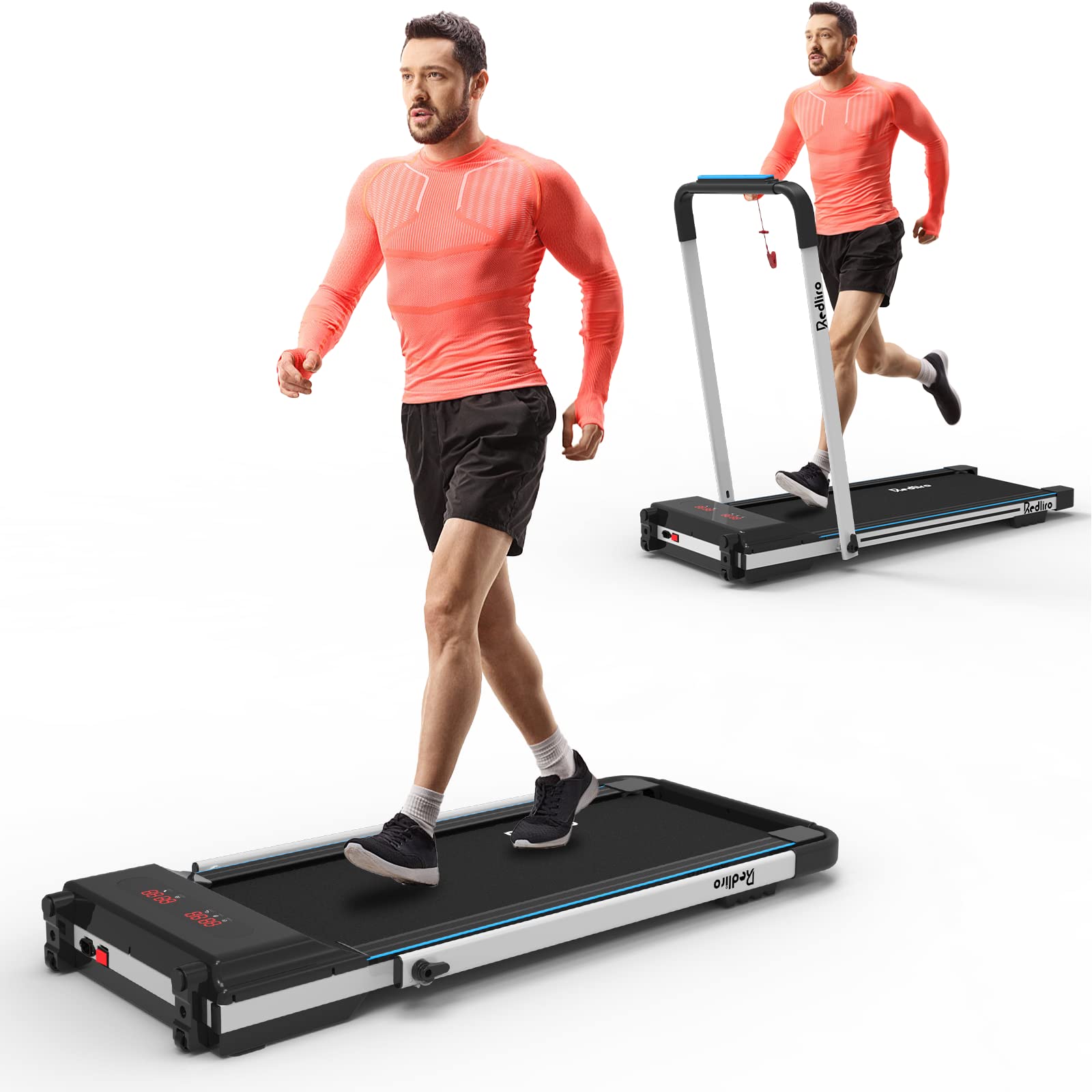 Redliro 2 in 1 Folding Treadmill Under Desk Treadmill Portable Space Saving Walking Jogging Machine for Home Office Installation-Free Workout Indoor Exercise LCD Display Remote Control