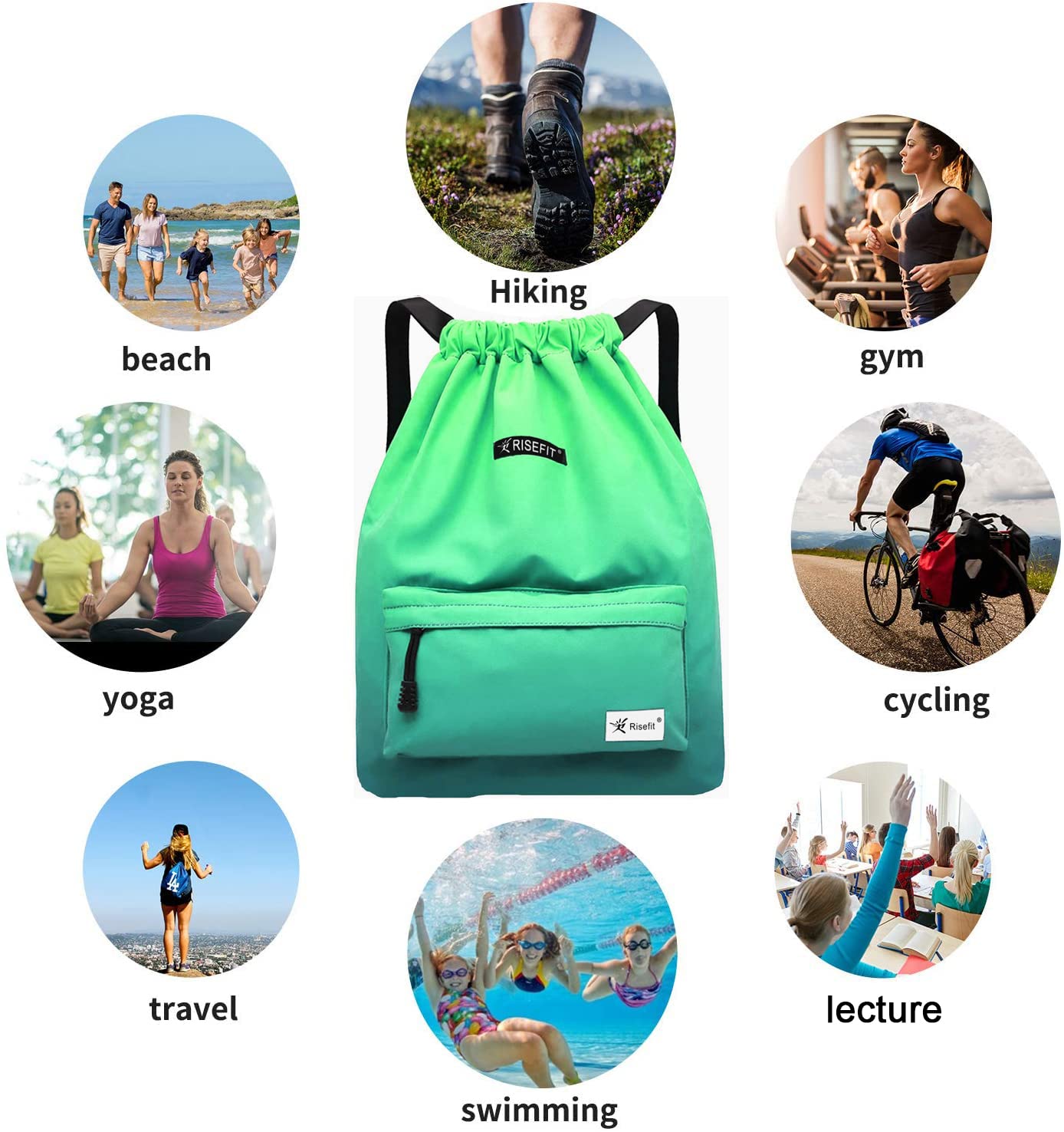 Risefit Waterproof Drawstring Bag, Gym Bag Sackpack Sports Backpack for Men Women