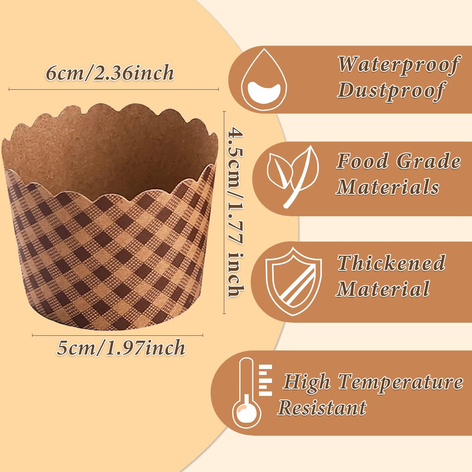 WOENOER Baking Cups, 200 PCS Paper Cupcake Liners Muffin Liner, Brown Cup Cake Baking Holder Kraft Paper Cup Heavy Duty Greaseproof Wrappers Supplies for Fall Bakery Wedding Christmas Cup (Small)