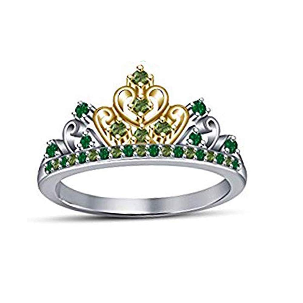 Round Cut 14K Two - Tone Gold Over Sterling Silver Multi-Color Princess Crown Tiara Engagement Ring For Women's