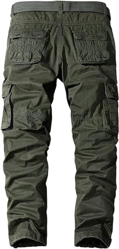 Mens Multi Pockets Cotton Cargo Pants Relaxed Fit Stretch Cargo Trousers Hiking Fishing Running Workout Sweatpants (Green,36)