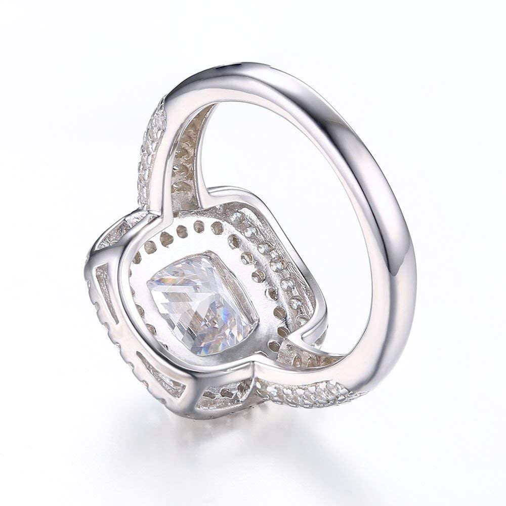 Mozume Women's 3ct luxury Cushion Solitaire Cubic Zirconia Engagement Ring Anniversary Wedding Halo 925 Sterling Silver (6)