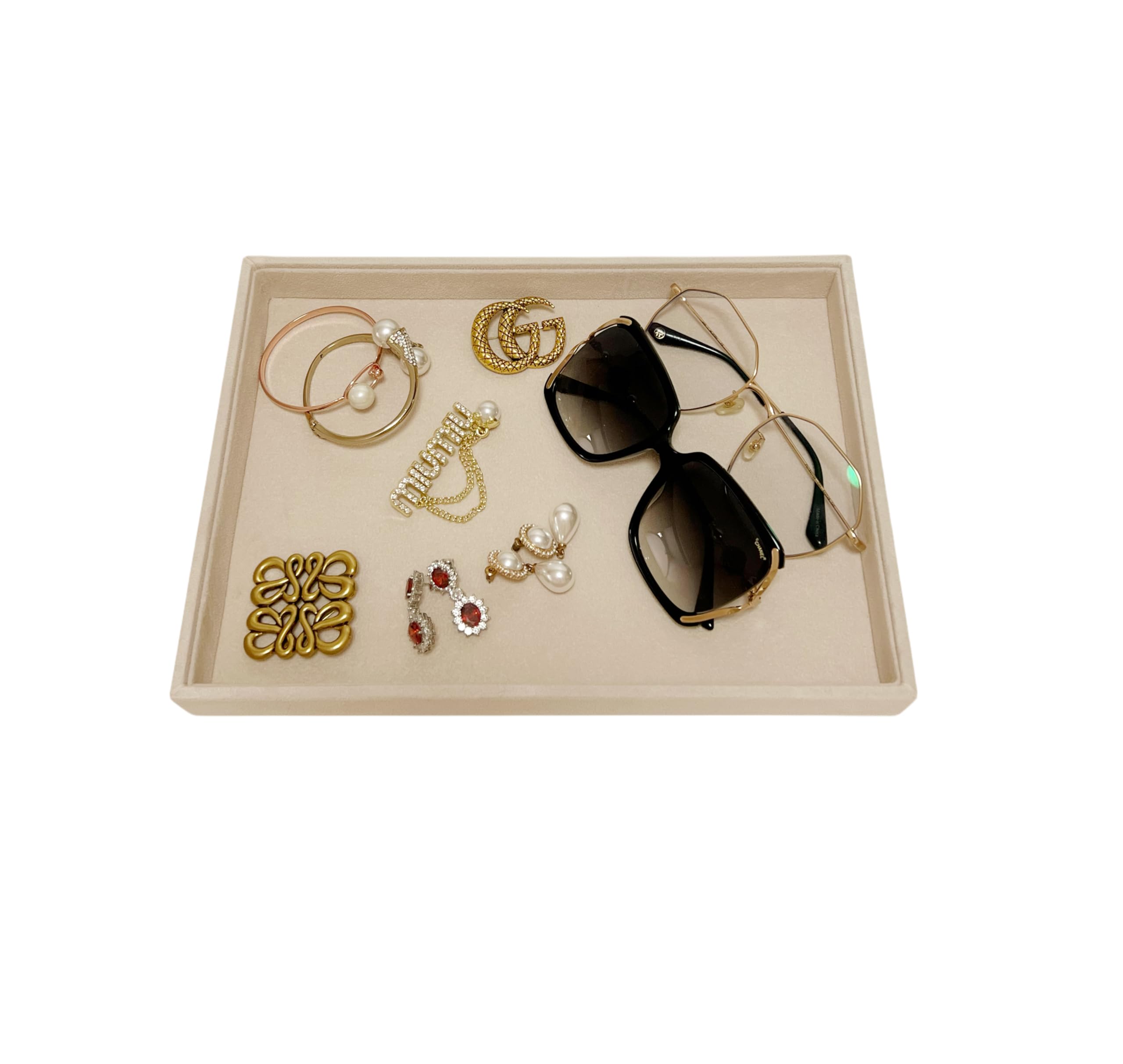 Svea Display Beige Velvet Flat Tray Closet Organizer Drawer Inserts Divider for Jewelry Accessory Collectibles Trade Show Exhibition Home Use Premium Grade Material Neutral Tone