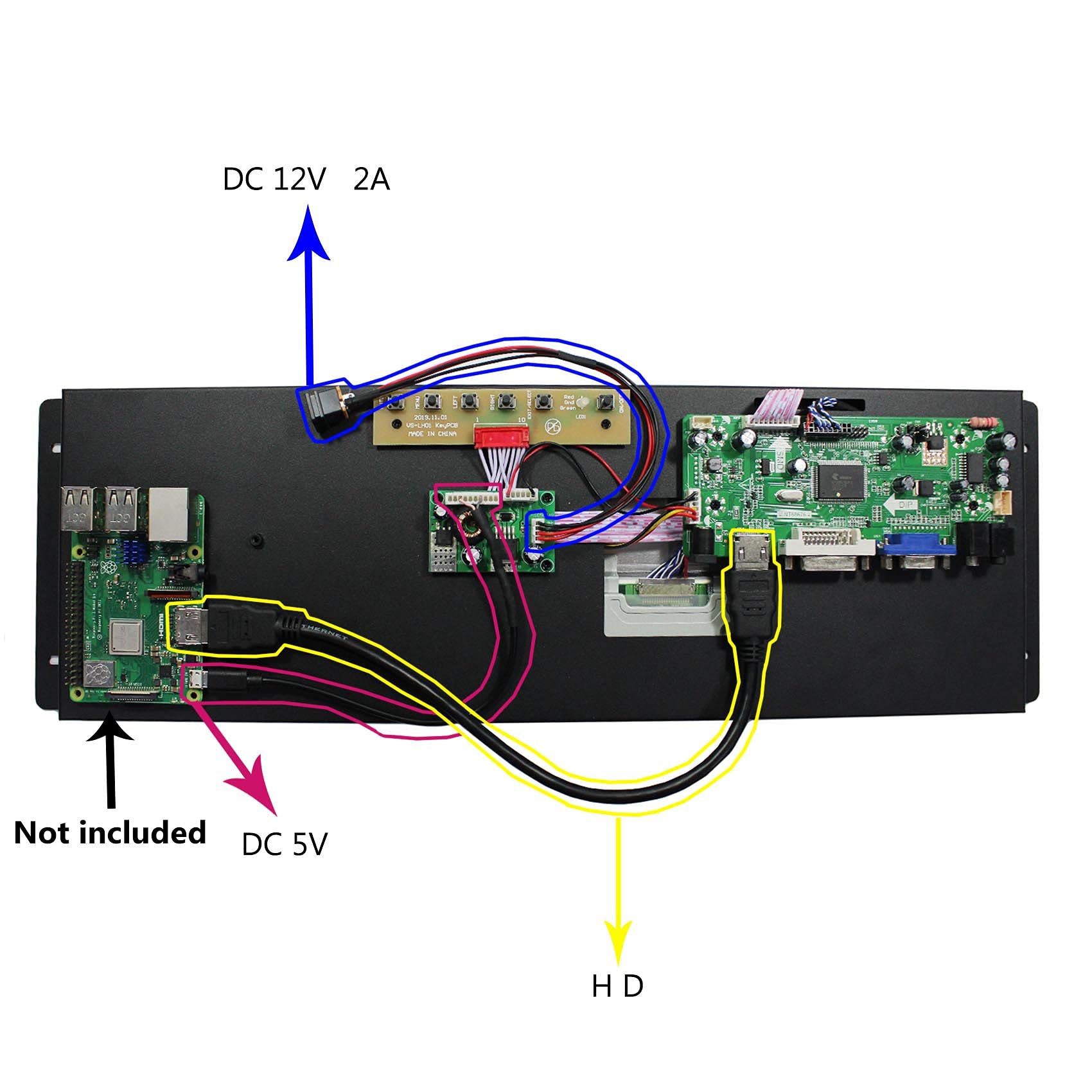 VSDISPLAY 14.9Inch 1280x390 LCD Display Screen with Shell and 12V 2A Power Adapter US Plug with 5.5x2.1mm/3.5x1.35 mm Port