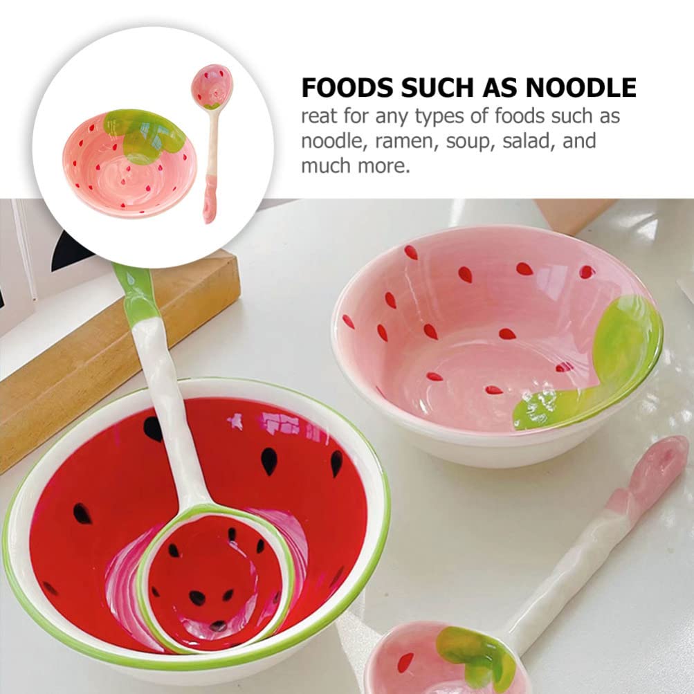 UPKOCH 1 Set Dessert Bowl and Spoon Strawberry Shaped Serving Bowls Ceramic Salad Bowls Kitchen Mixing Bowls Fruits Dish for Cereal Pasta Snack Appetizer Kids Food Container