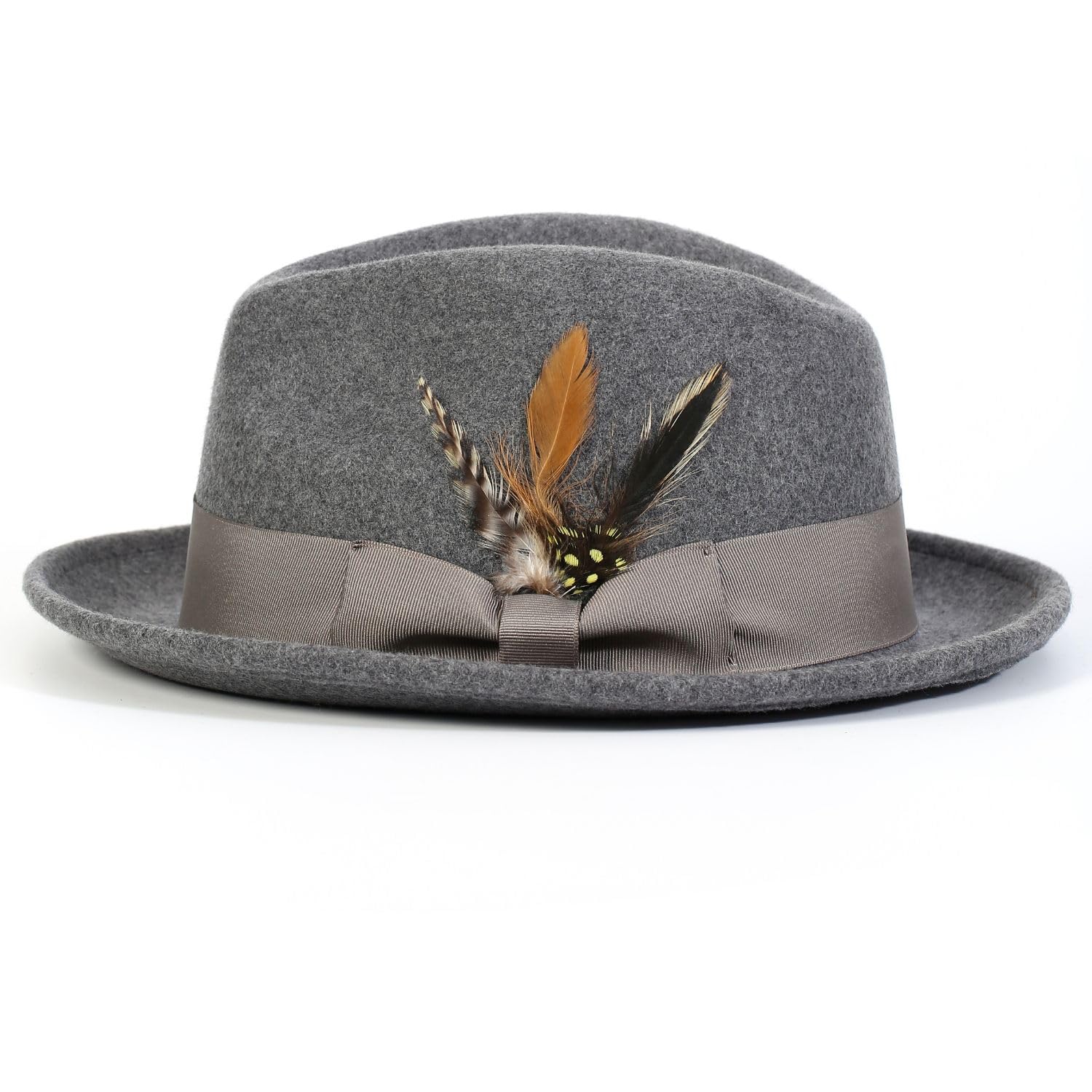 MONTIQUE - Long Lasting Lightfelt 2 1/2 inch Wide Brim Wool Felt Hat for Men, Fedora for Men, Felt Dress Hat for Men, White Hats for Men, Men's Fedora Hat - Grey - X-Large - H60