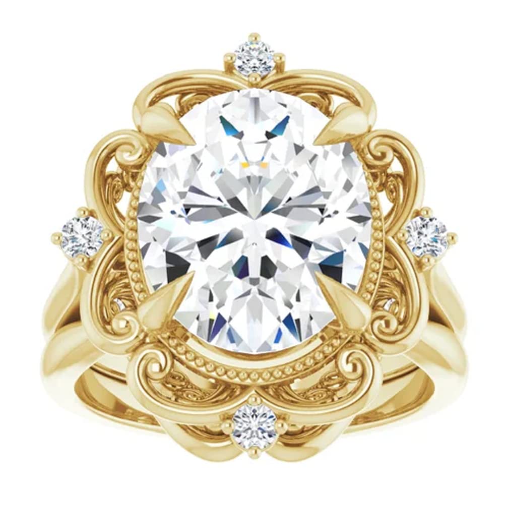 Solitaire Moissanite Engagement Ring Set, 4.25 CT Oval Cut Moissanite Diamond Bridal Wedding Ring Set for Women, Birthday Gifts for Love, VVS1 Colorless, 10K 14K 18K Solid Gold, 925 Silver