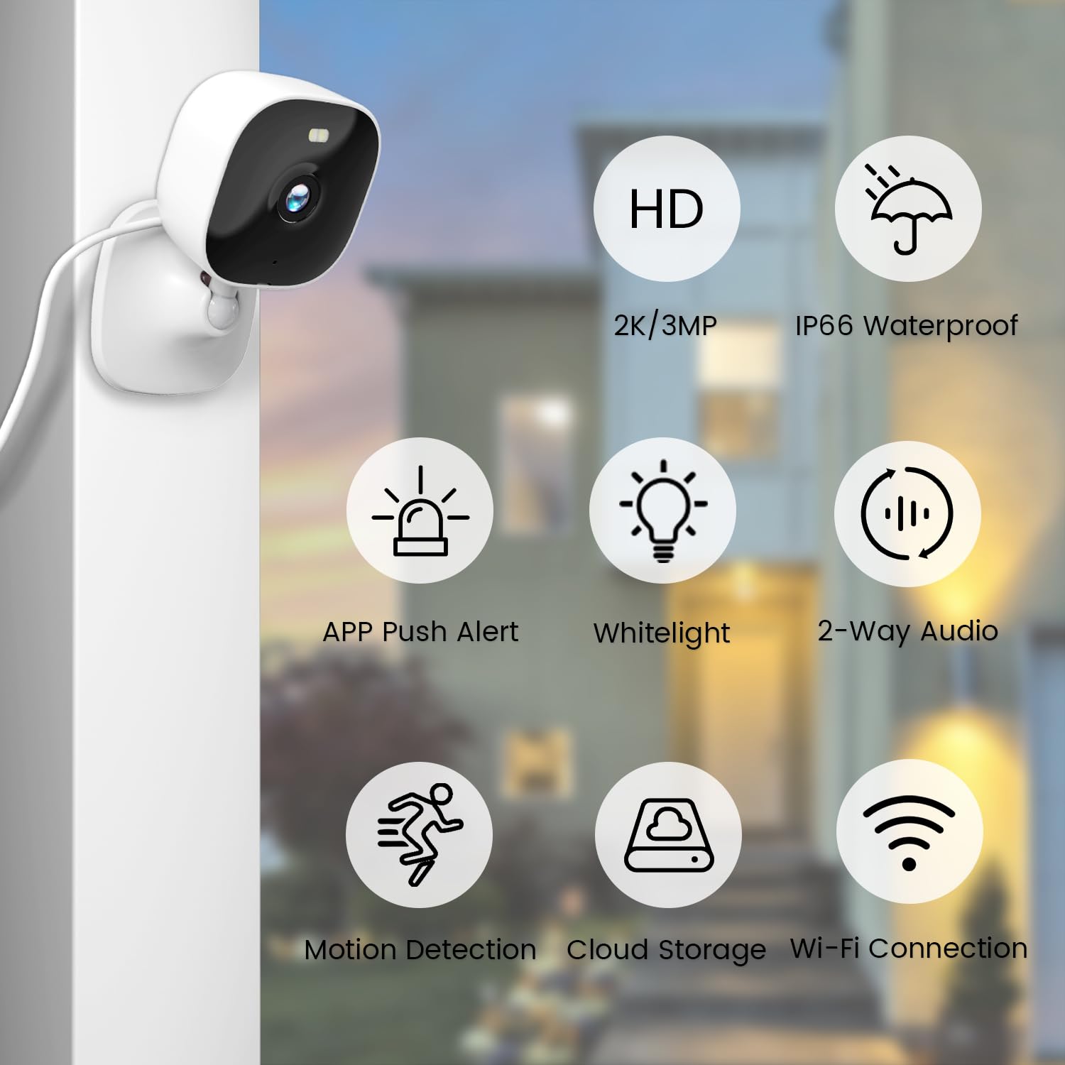 VSMAHOME Security Camera, 2.5K Outdoor/Indoor Spotlight Wi-Fi Security Camera, Color Night Vision, Motion Detection