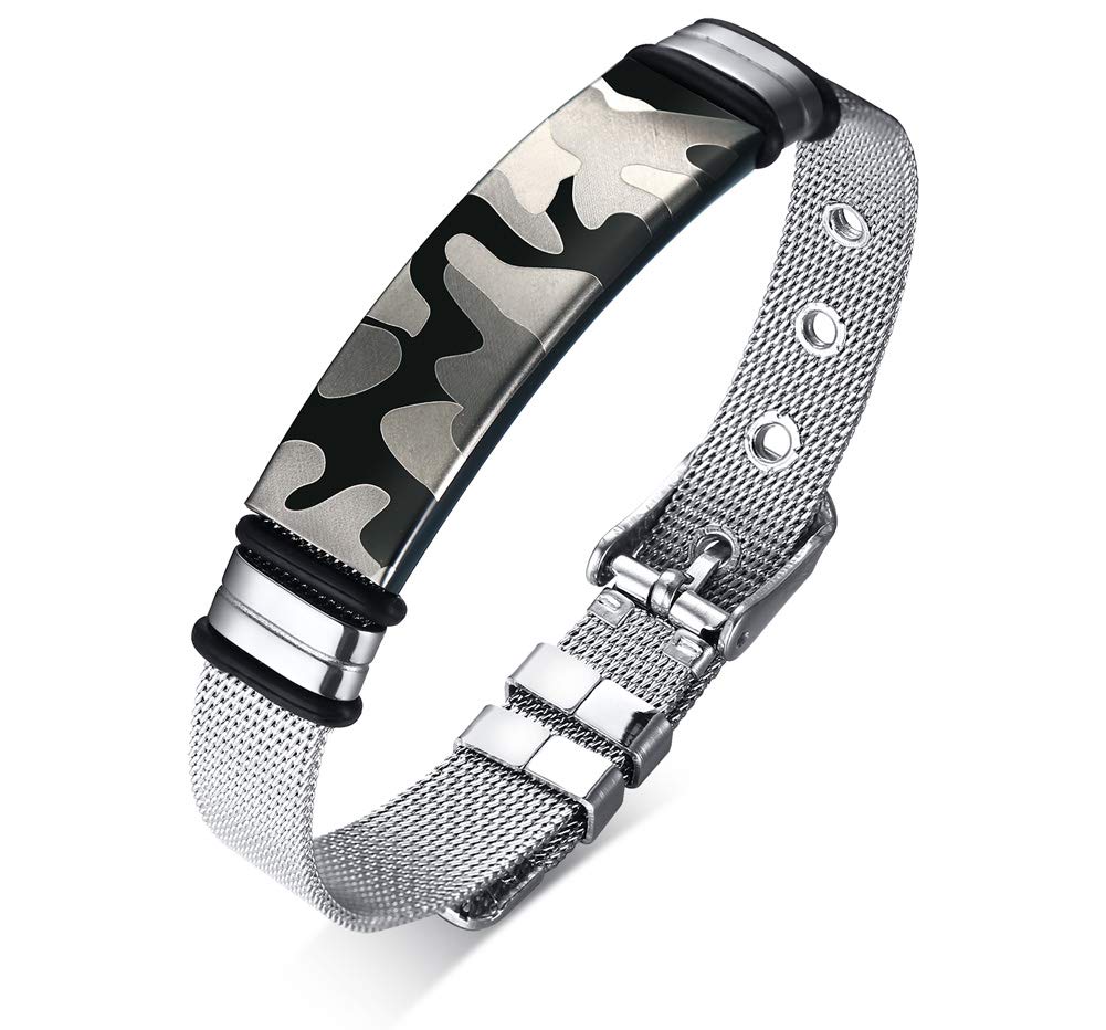 MPRAINBOW Stainless Steel Adjustable Net Wristband Soldier Camouflage Bracelet Army Special Forces Bracelet Camouflage Jewerly