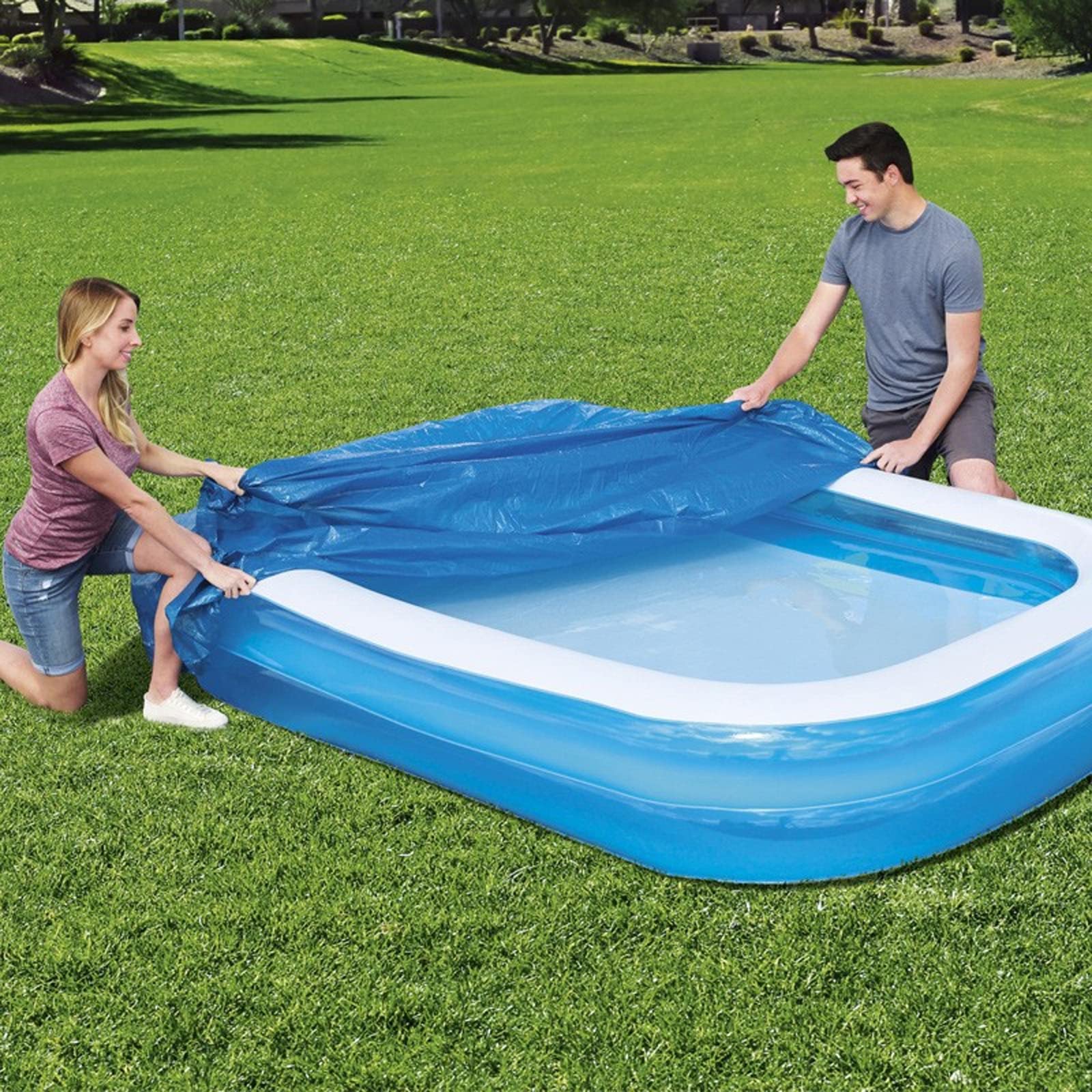 Merkaunis Rectangle Pool Cover 118 x 79 in Inflatable Pool Cover Rectangular Inflatable Swimming Pool Cover Dust Proof Rain Proof Pool Cover for Outdoor Paddling Family Pool Cover