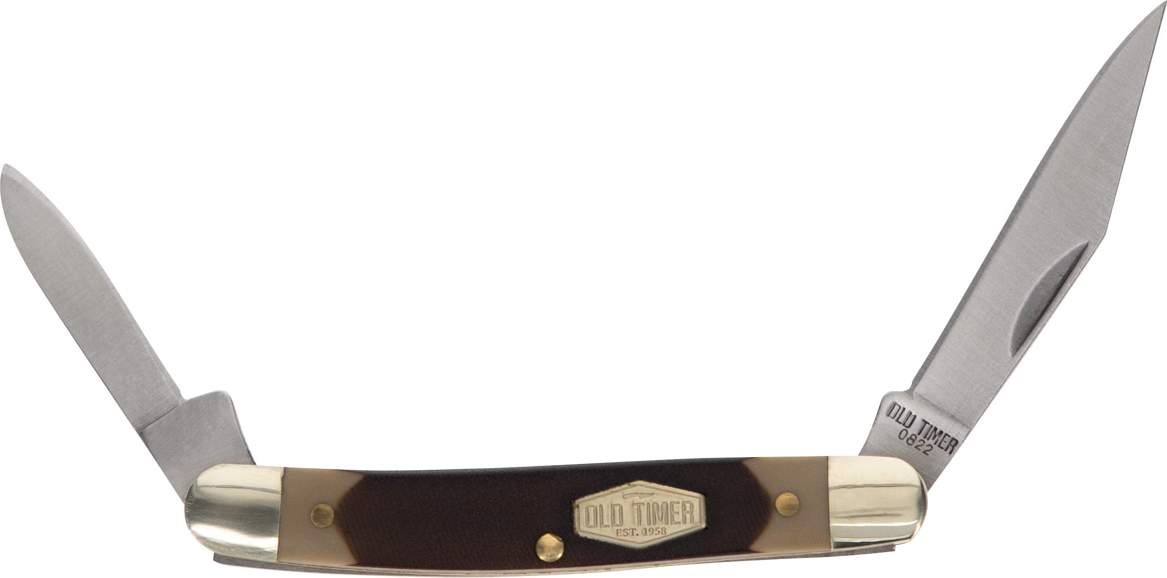 Old Timer 104OTCP Small Canoe 4.7in Stainless Steel Traditional Folding Pocket Knife with Clip Point and Drop Point Blades, Sawcut Handle, and Convenient Size for EDC, Camping, Hunting, One Size,Black