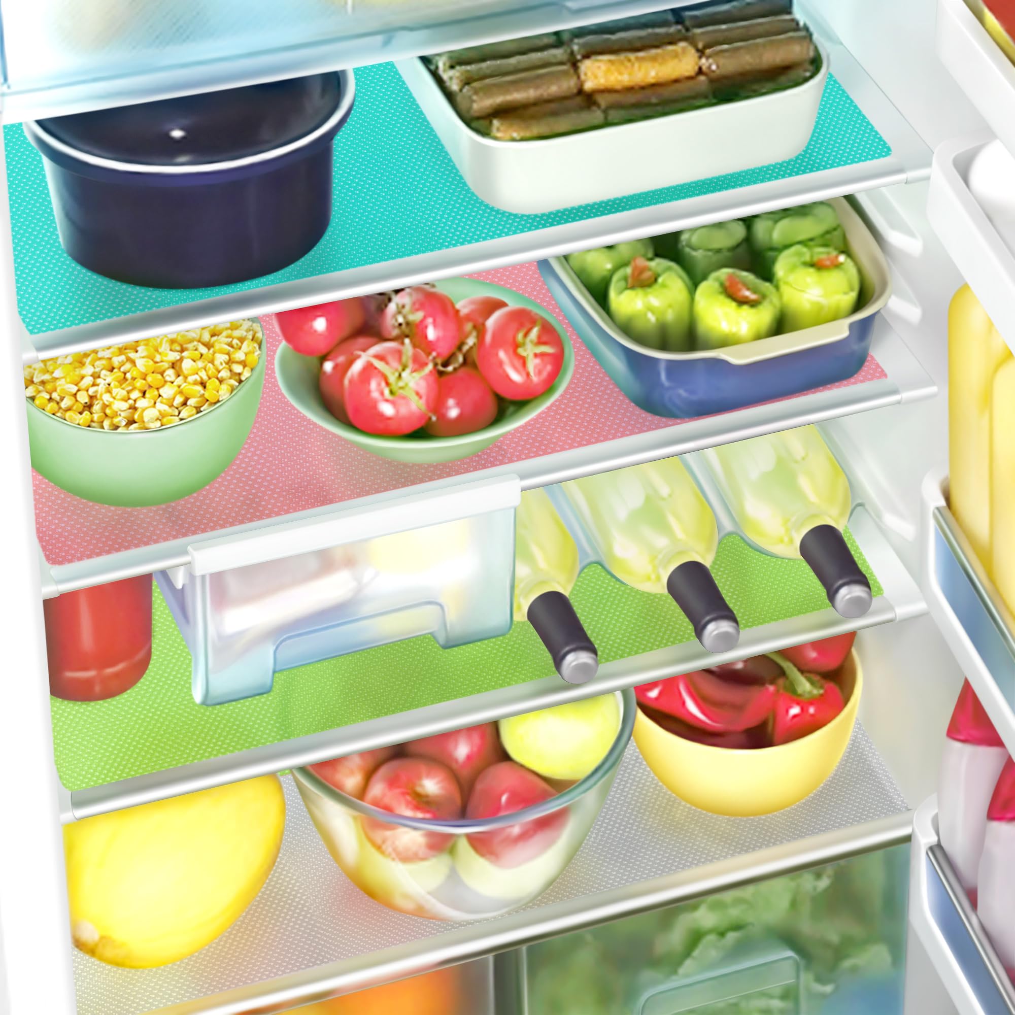 Refrigerator Liners, 8 pcs 11.8"*17.7" Fridge Liner Mats, Electrostatic Adsorption Non-Slip Mat, Reuseable, Cuttable. Water-Proof, Also Use as Shelf Liner, Drawer Liner (Blue)
