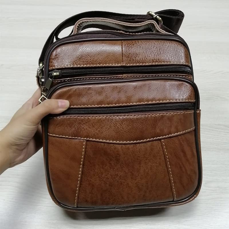TREXD Men's Shoulder Bag Leather Bag Fashion Messenger Bags Flap Zipper Male Solid Crossbody Handbags (Color : E, Size