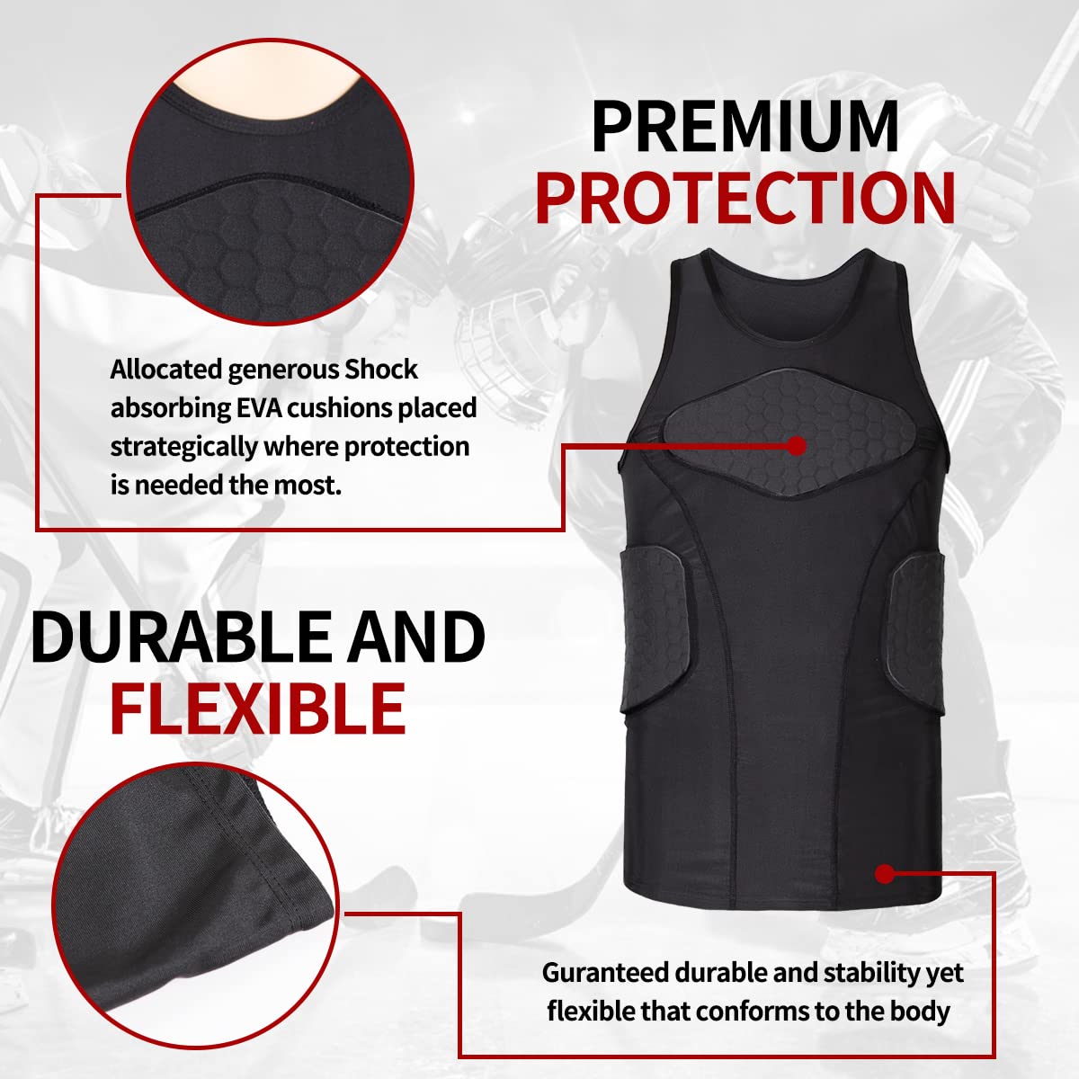 TUOYR Padded Compression Shirt Chest Protector Undershirt for Football Soccer Paintball Shirt