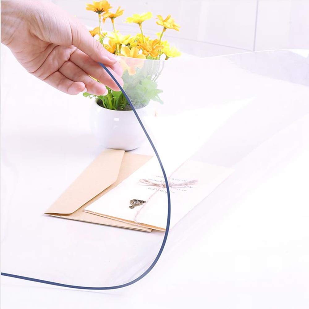 NECAUX Custom Multisize 1.5mm Thick Clear PVC Table Cover Protector - 48 x 60 Inch 5 Foot Waterproof Large Wood Furniture Office Desk Protective Plastic Dining Coffee End Tabletop Pad