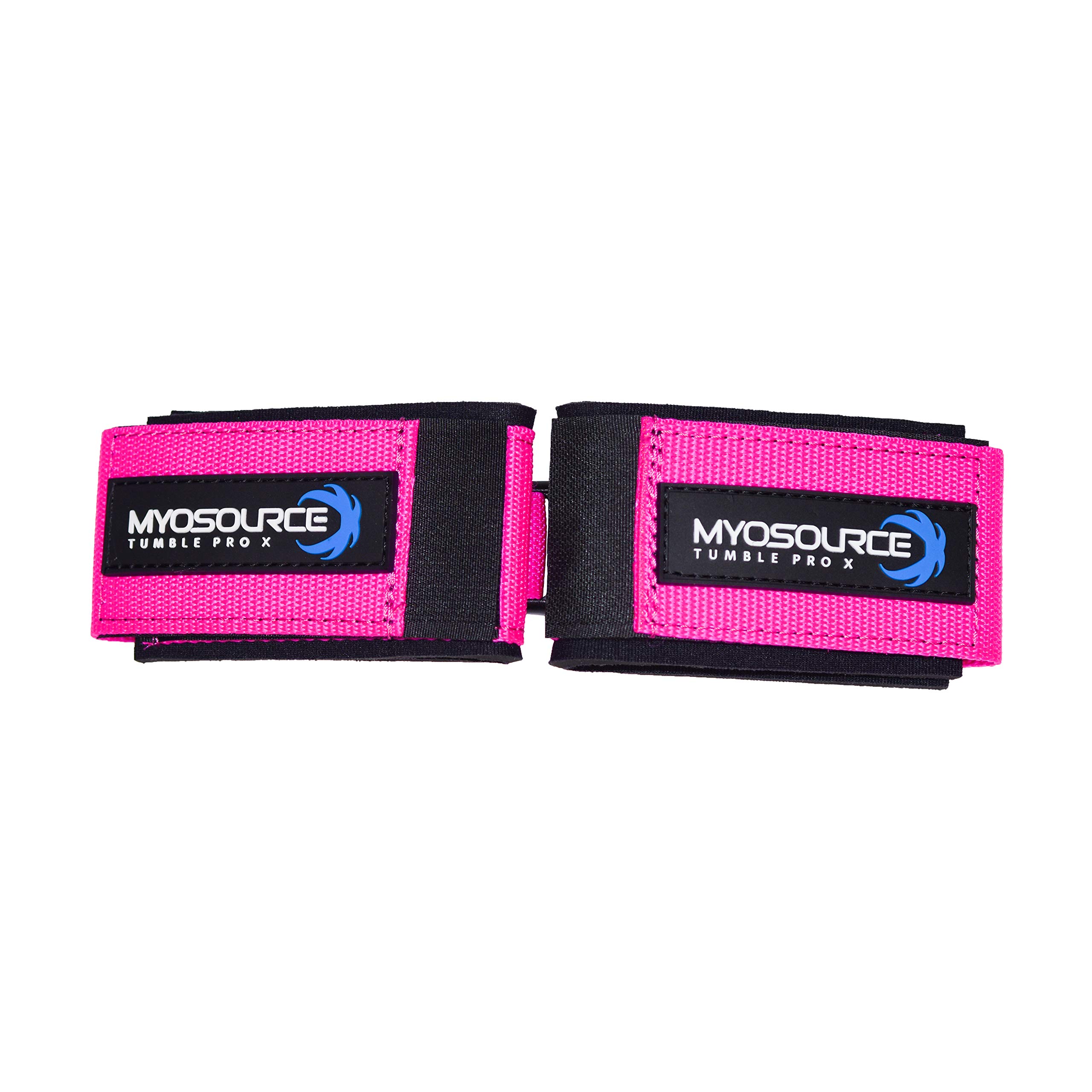 Myosource Kinetic Bands Tumble Pro X Ankle Straps Kit β Cheerleading Standing Tumbling Equipment, Gymnastics Backhandspring Trainer β Includes Flexibility Stunt Stretch Strap β Pink