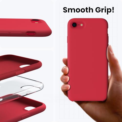 ORNARTO Compatible with iPhone SE 2022/2020/7/8 Case, Slim Liquid Silicone Full Covered Soft Gel Rubber Case Cover for iPhone 7/8/SE 4.7 inch-Red