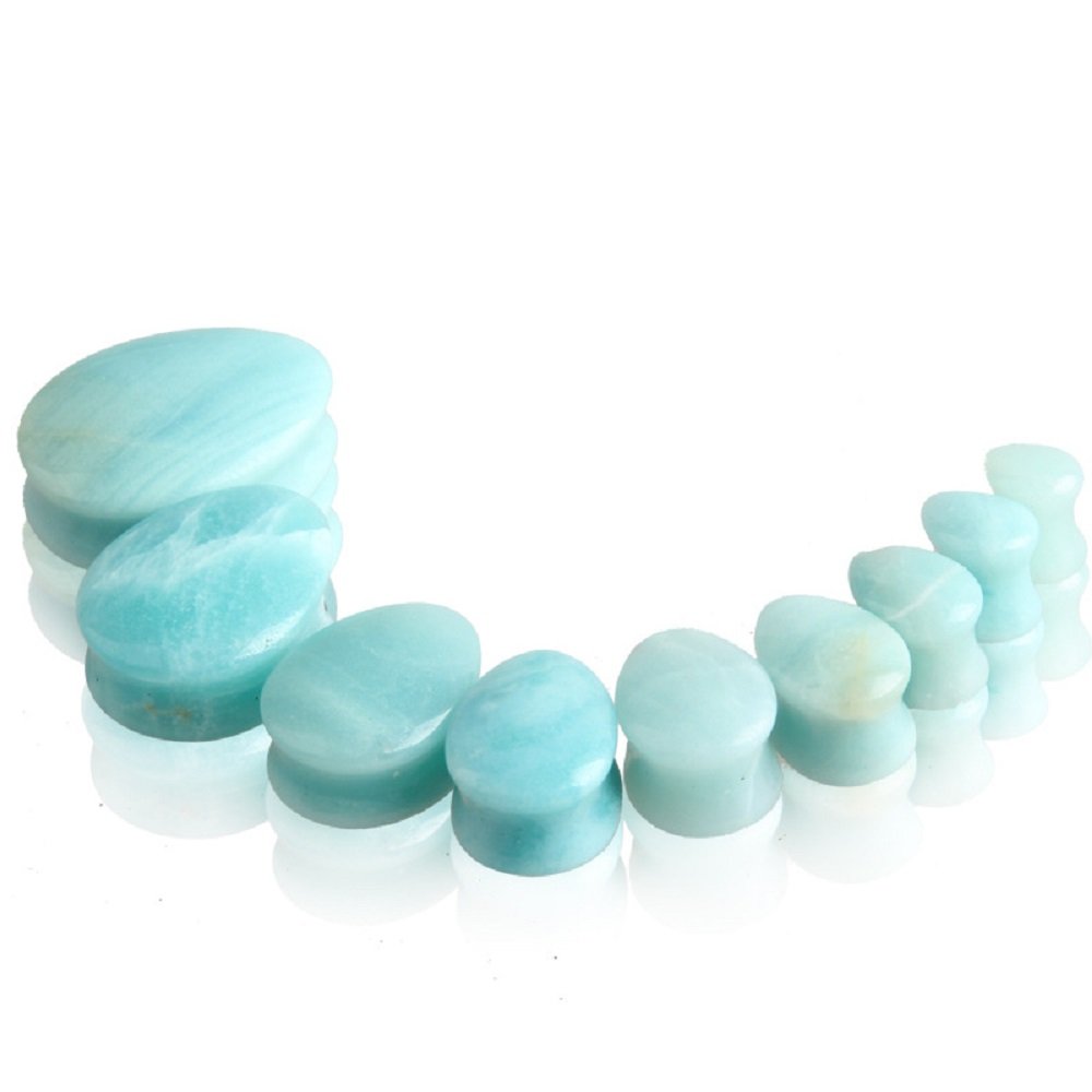 NewZenro Amazonite Tiger Eye Teardrop Ear Gauges Plugs Tunnels Stretcher Expanders Natural Organic Stones Double Flared Earrings Piercing Jewelry (7/8"(22mm)