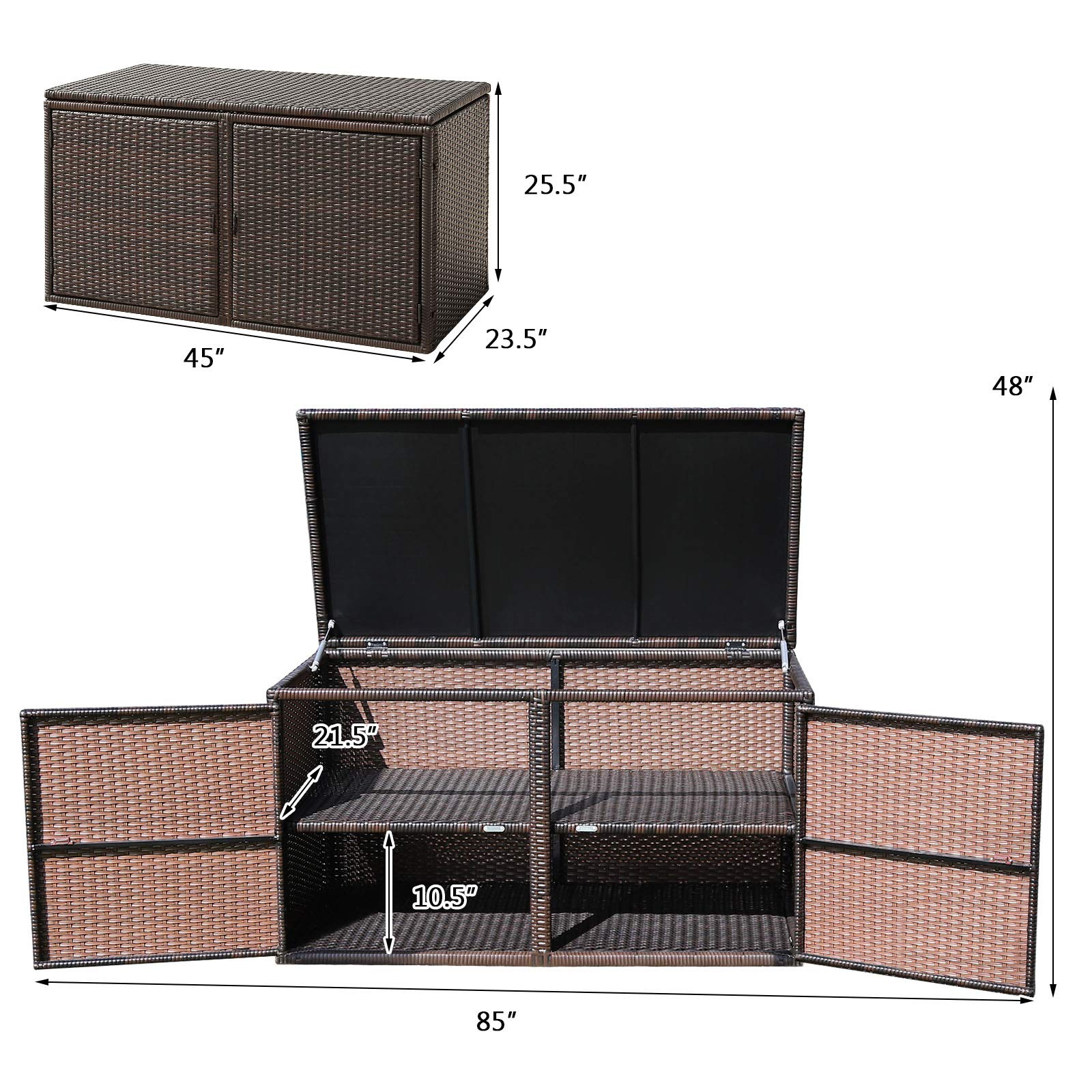 Tangkula Outdoor Wicker Storage Box, Garden Deck Bin with Steel Frame, Rattan Pool Storage Box with Lid, Ideal for Storing Tools, Accessories and Toys, 88 Gallon Capacity (Brown)